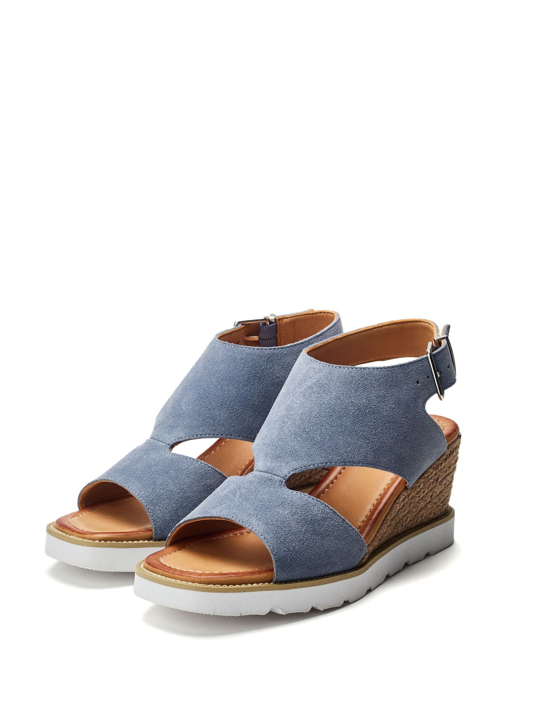 Buy Moda in Pelle Blue Mapel High Front Leather Wedge Sandals from the ...