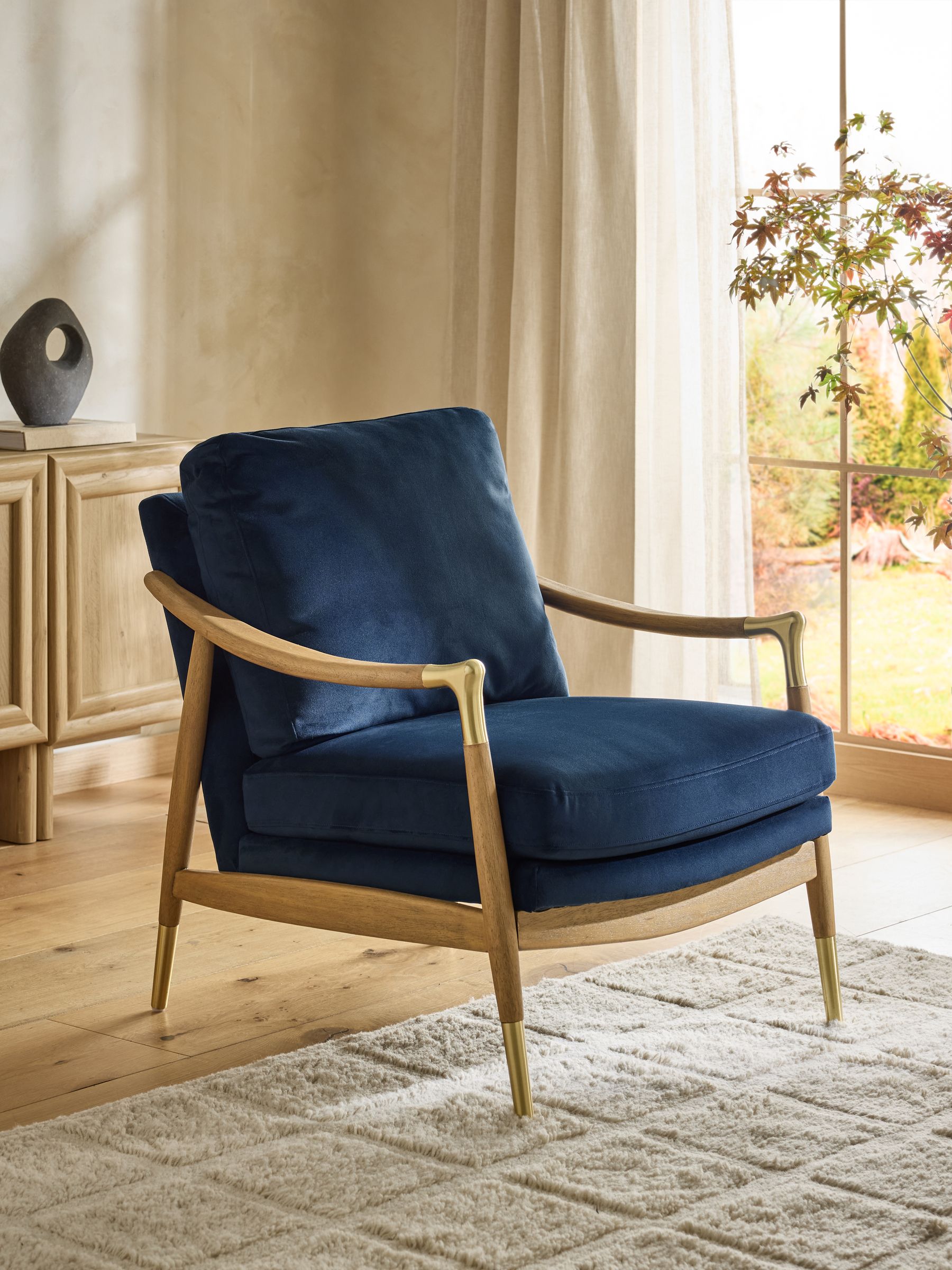 Buy Soft Velvet Navy Blue Flinton Wooden Accent Chair from the Next UK ...