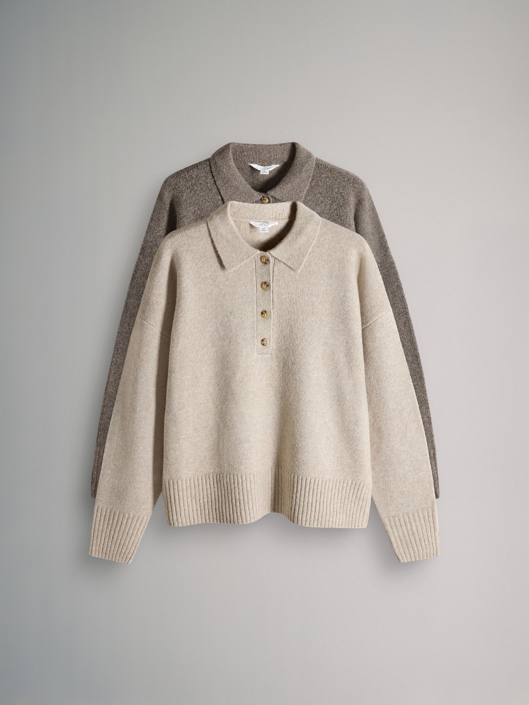 Buy The Set 2 Pack Knitted Collar Jumpers With Wool Brown Marl/Oatmeal ...