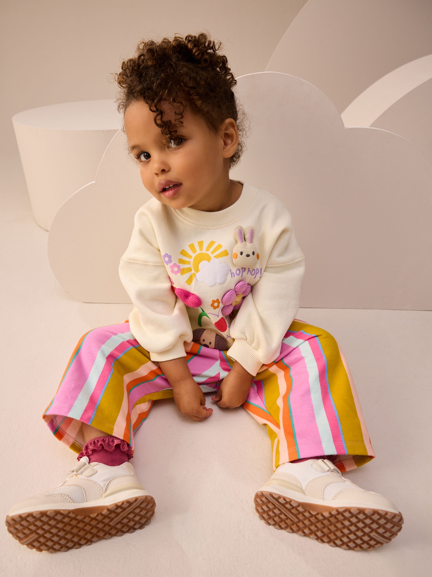 Buy Cream Stripe Padded Characters Sweatshirt and Barrel Leg Joggers ...
