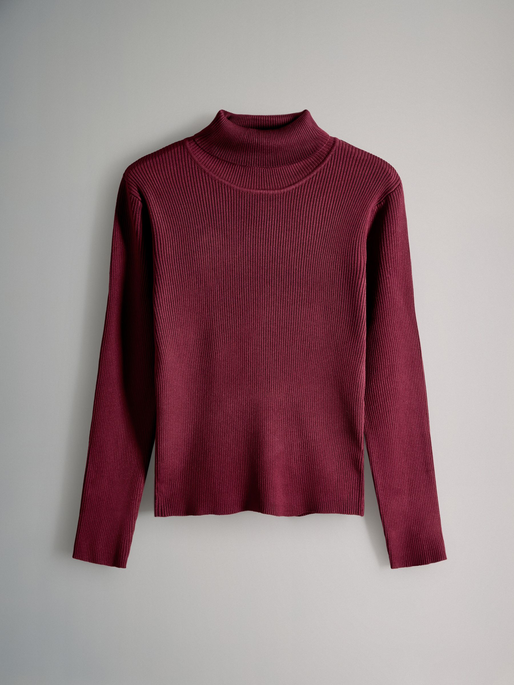 Buy Burgundy Red/Navy Blue - The Set Ribbed Knit Roll Neck Jumpers from ...