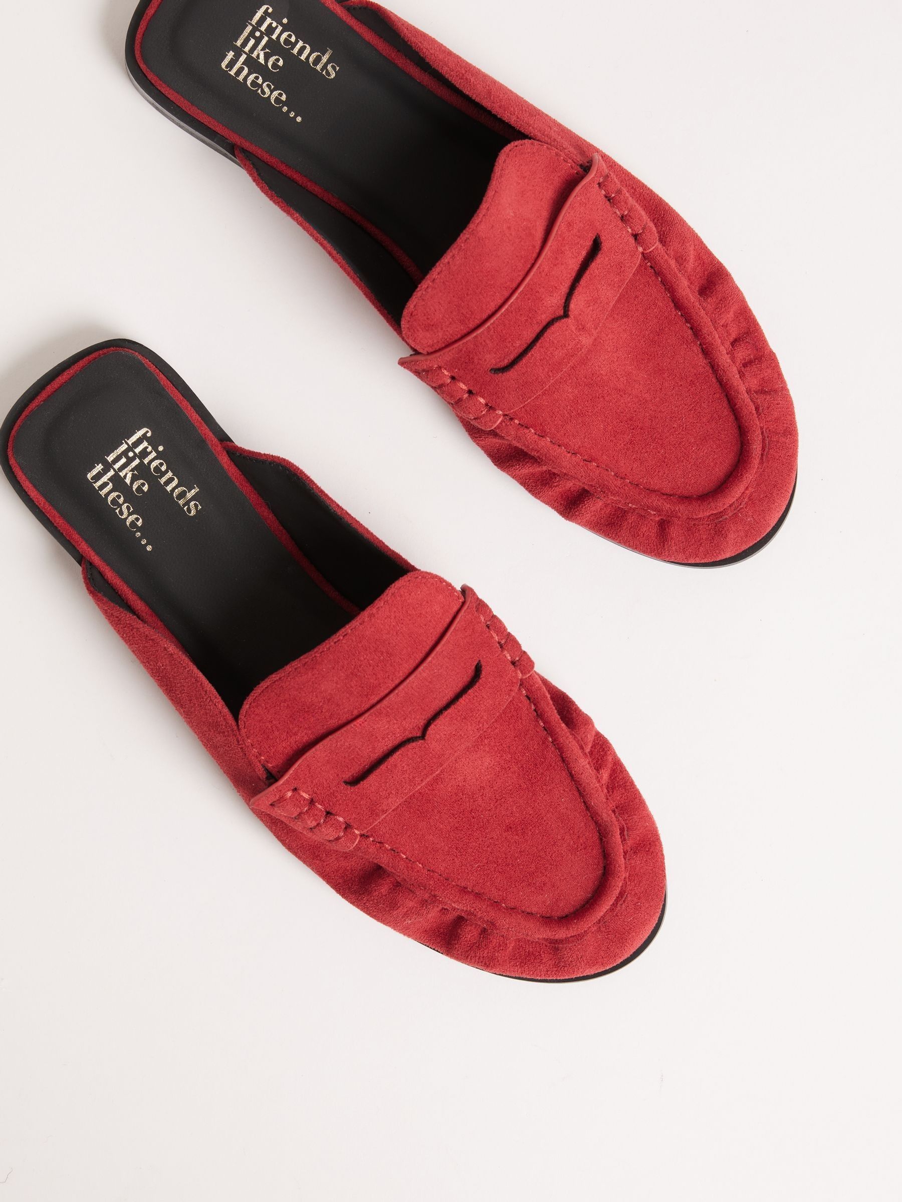 Buy Friends Like These Red Comfort Ruched Faux Suede Mule Loafer Shoes ...