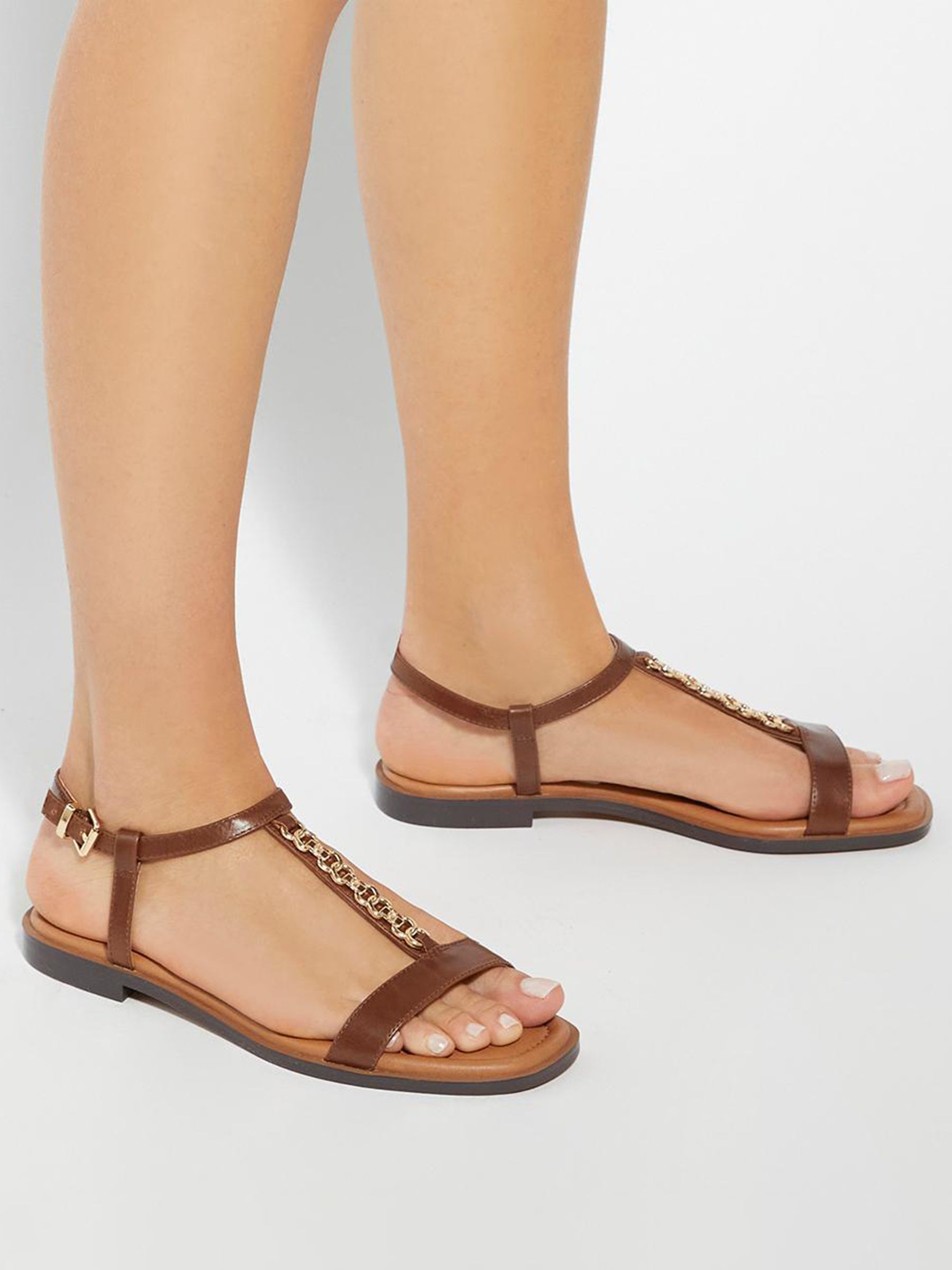 Buy Dune London Brown Standard Fit Leather Lollipops T-Bar Flat Sandals ...