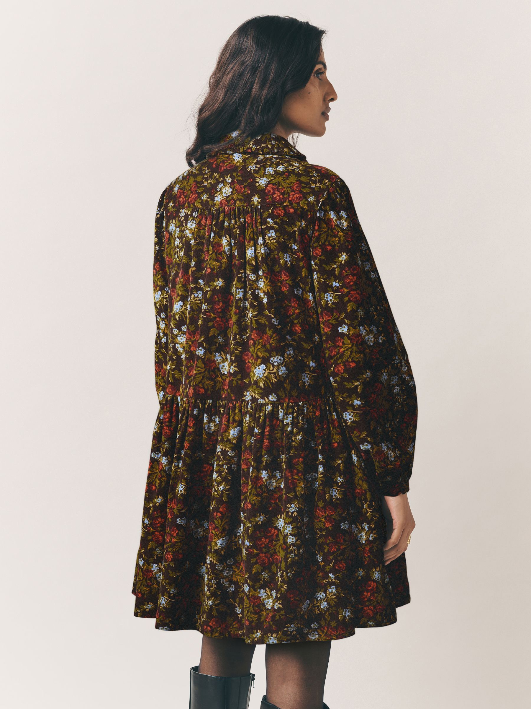 Buy Laura Ashley Chocolate Brown Ellerby Floral Cord Long Sleeve Mini ...