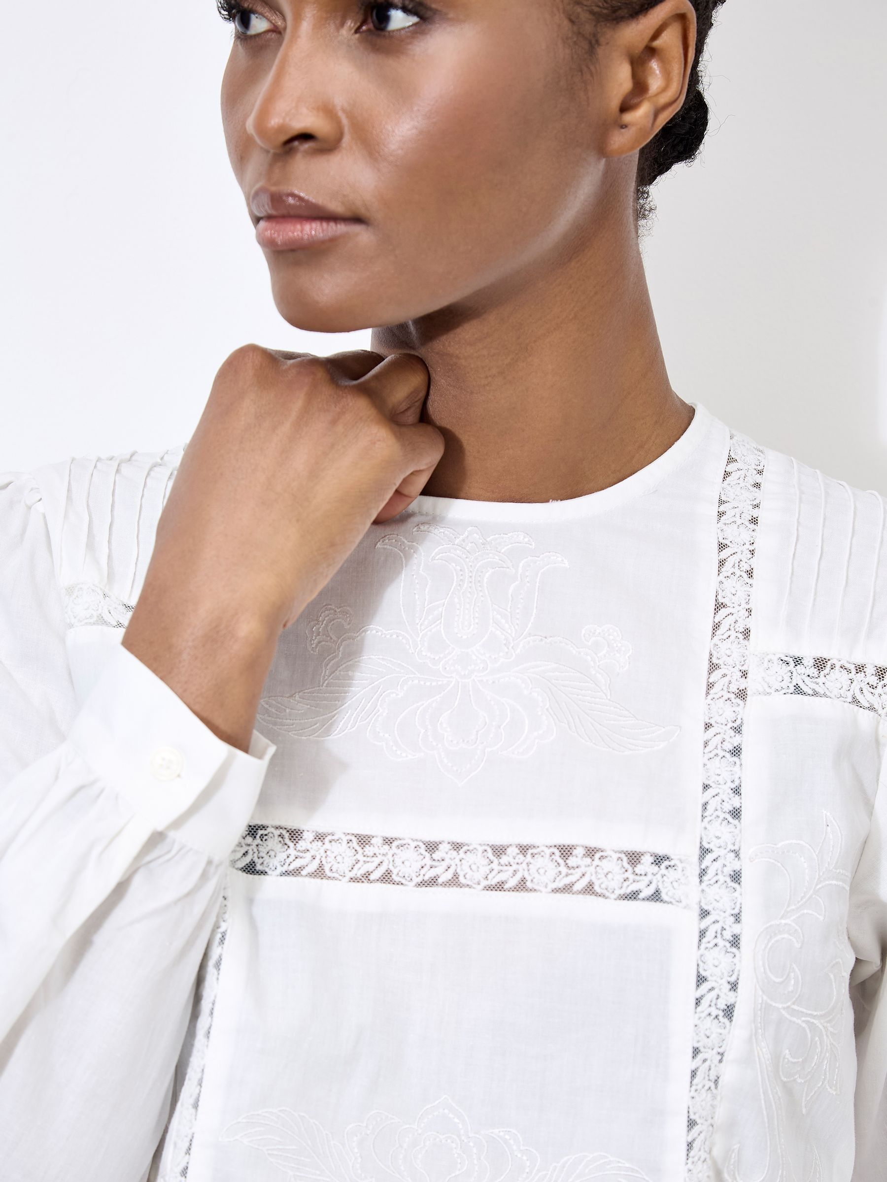 Buy Apricot White Lace Panel and Embroidered 100% Cotton Top from Next ...