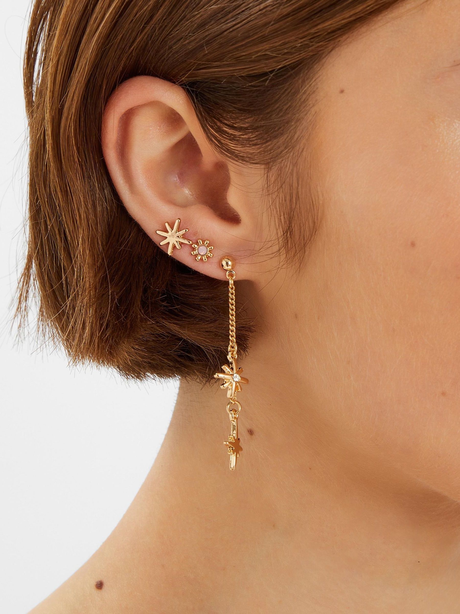 Buy Accessorize Gold Tone Celestial Chain Stud and Hoop Earrings 6 Pack ...