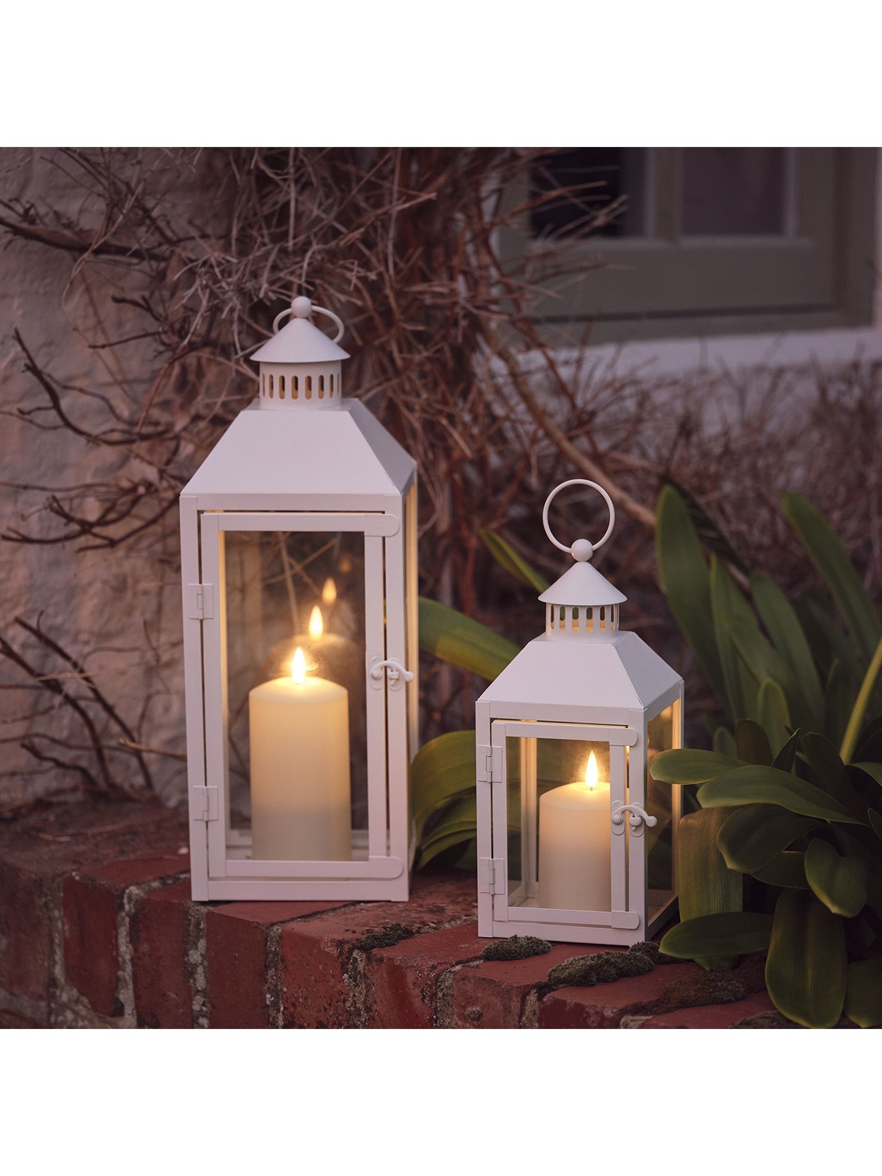 Buy Lights4fun White Set of Two White Metal Truglow LED Candle Lanterns ...
