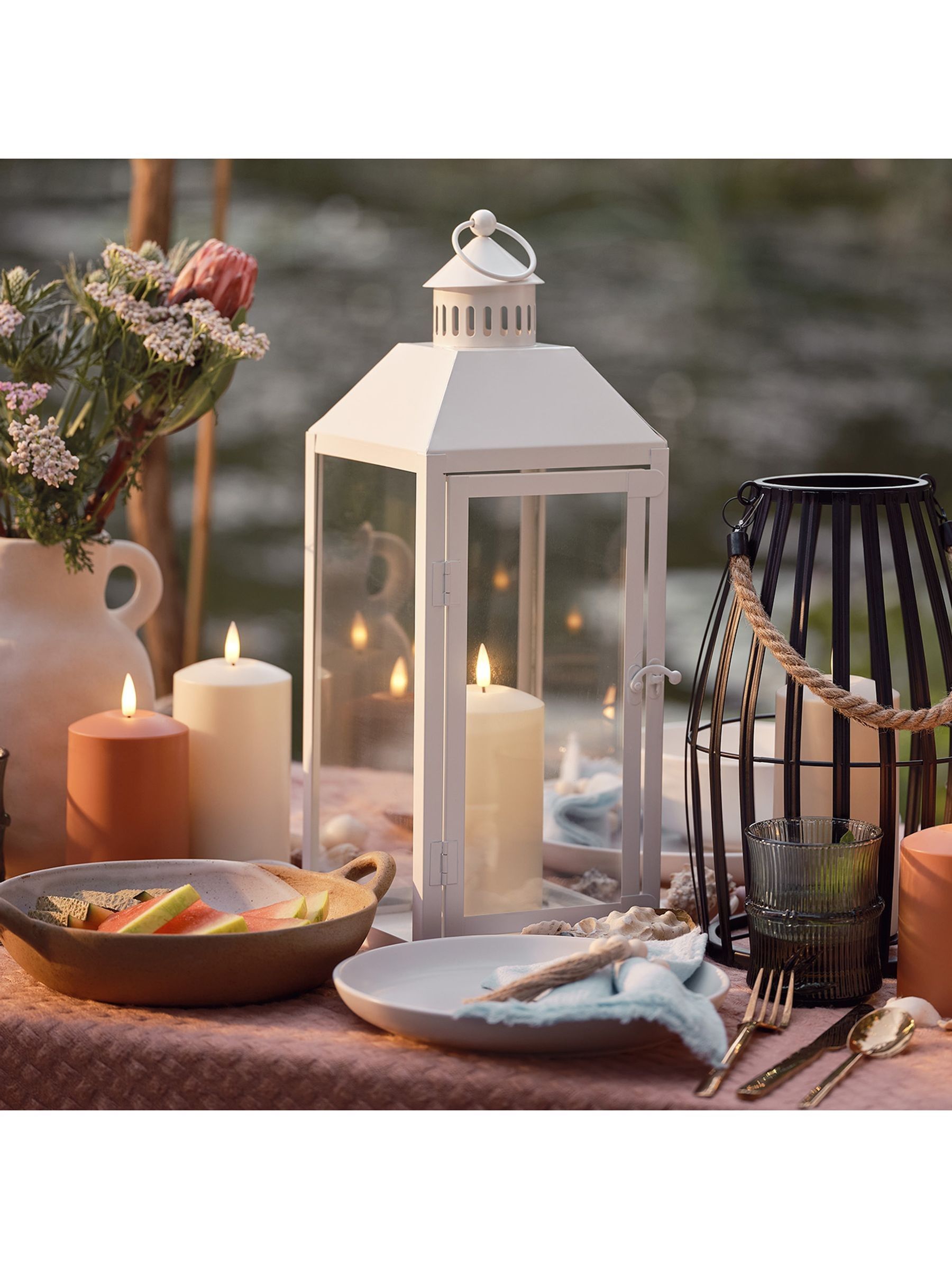 Buy Lights4fun White Set of Two White Metal Truglow LED Candle Lanterns ...