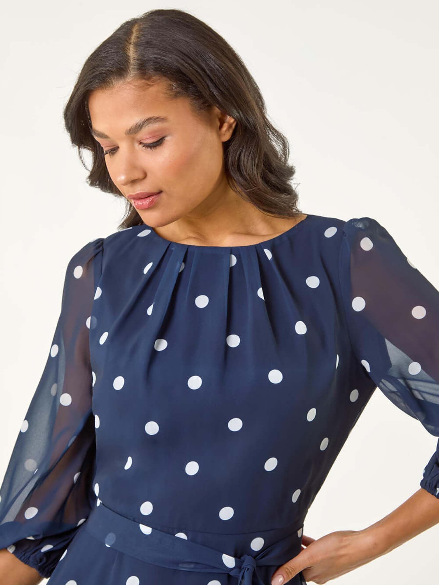 Buy Roman Blue Spot Print Chiffon Pleated Midi Dress from Next Australia