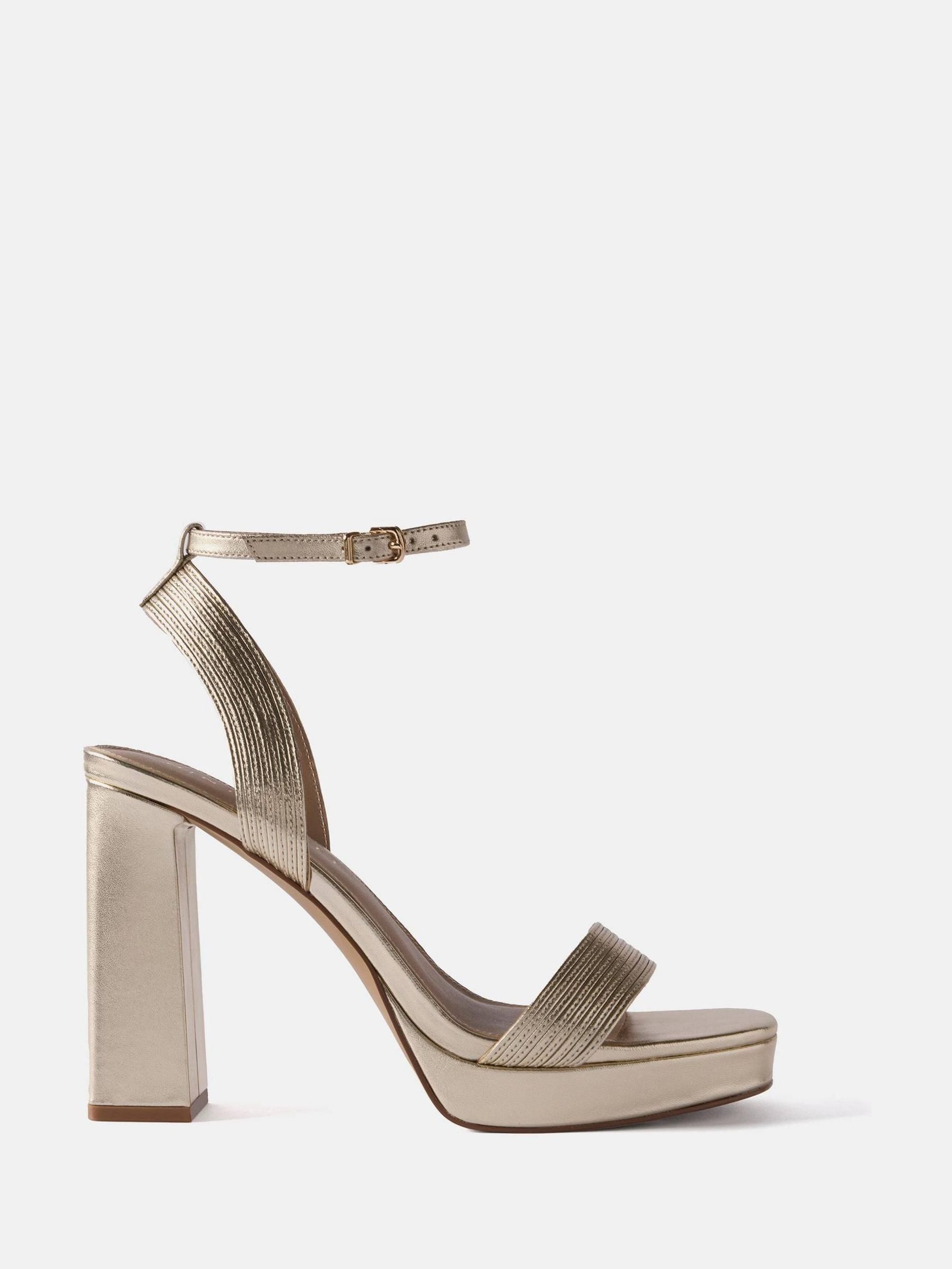 Buy Mint Velvet Gold Leather Platform Strappy Heels from the Next UK ...