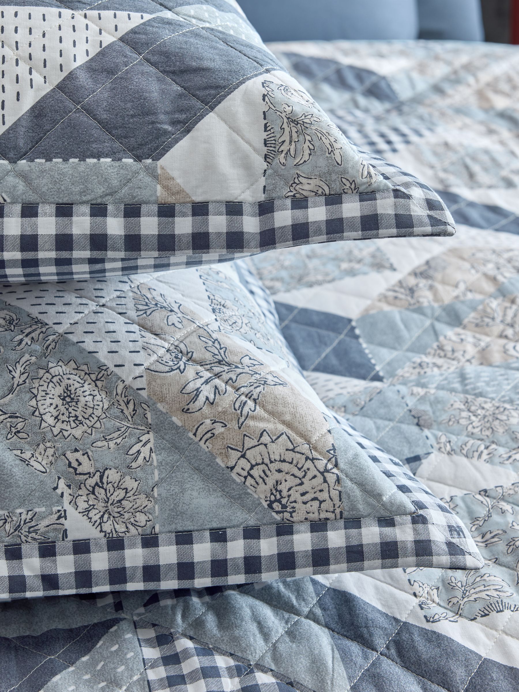 Buy Blue Woodblock Quilted Patchwork 100% Cotton Duvet Cover and ...