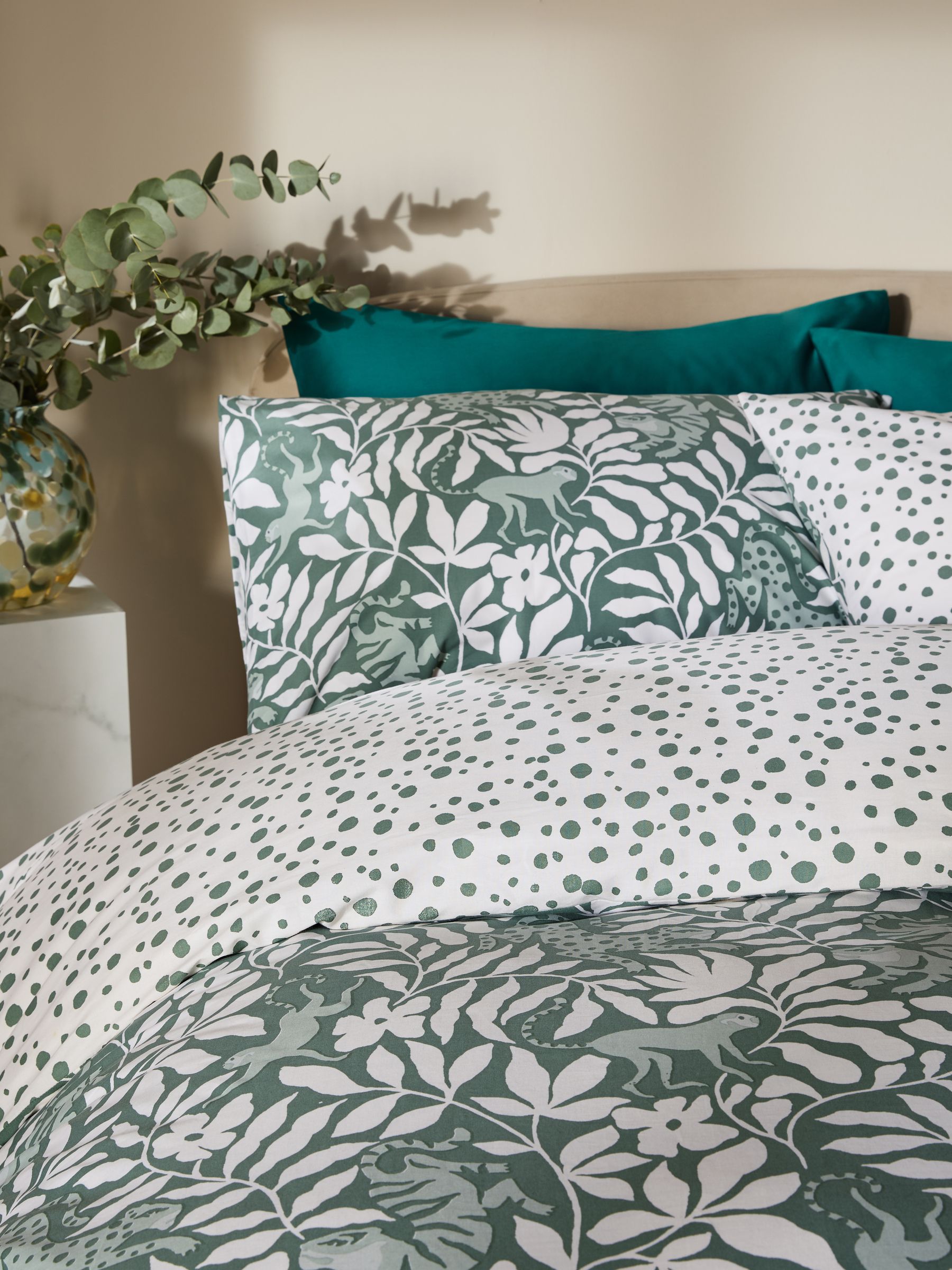 Buy 2 Pack Green/Natural Jungle 100% Cotton Duvet Cover and Pillowcase ...
