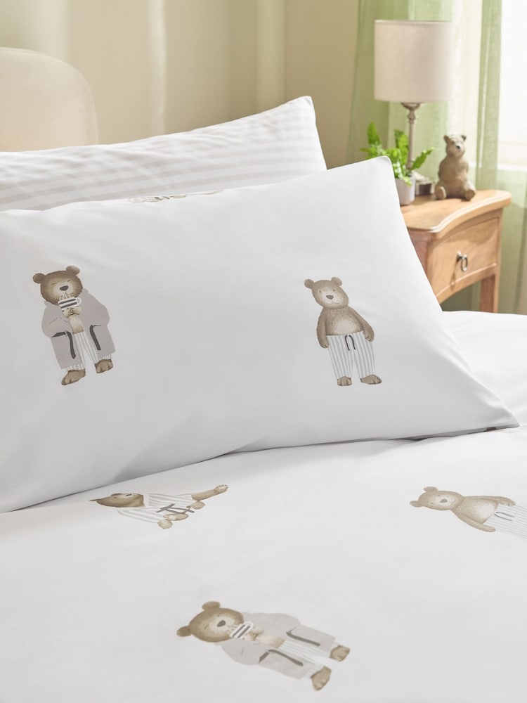 white teddy bear bedding