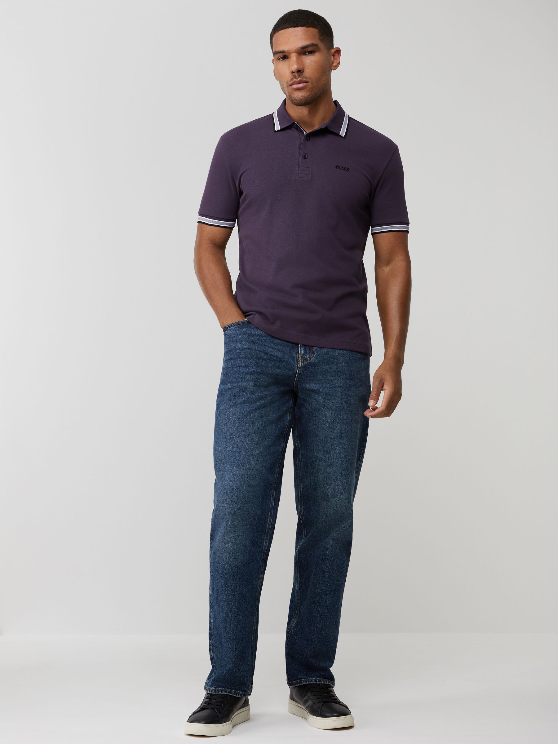 Buy BOSS Purple Regular Fit Paddy Tipped Collar Polo Shirt from the ...