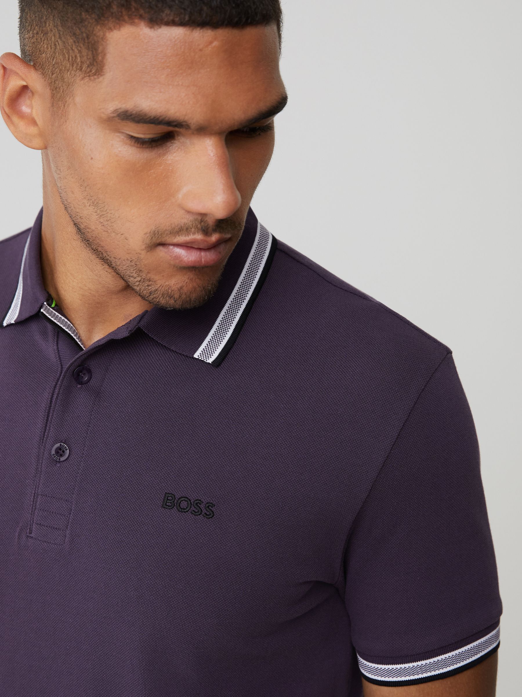 Buy BOSS Purple Regular Fit Paddy Tipped Collar Polo Shirt from the ...