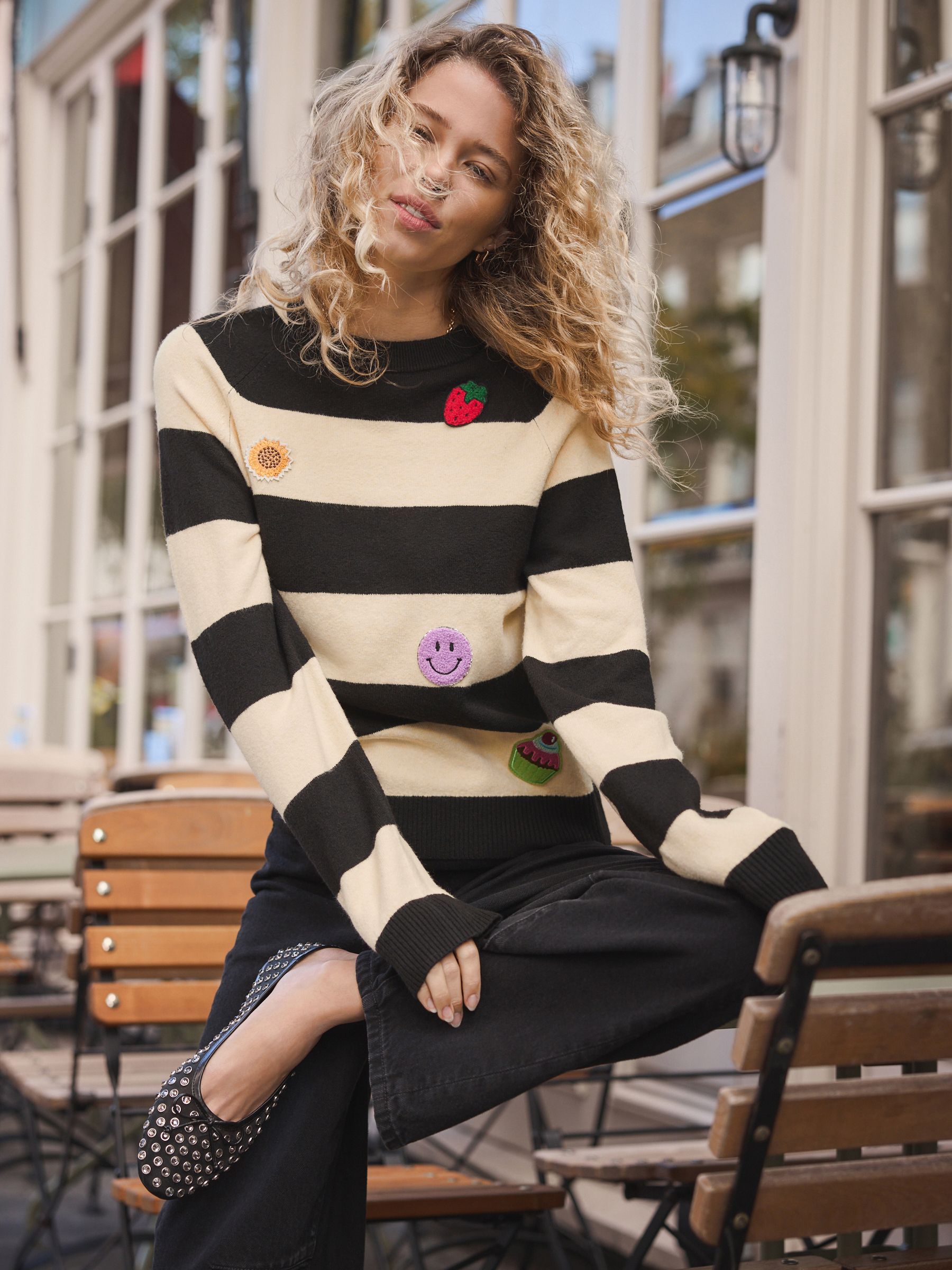 Buy Yellow/Black Stripe Badge Supersoft Crew Neck Long Sleeve Jumper ...