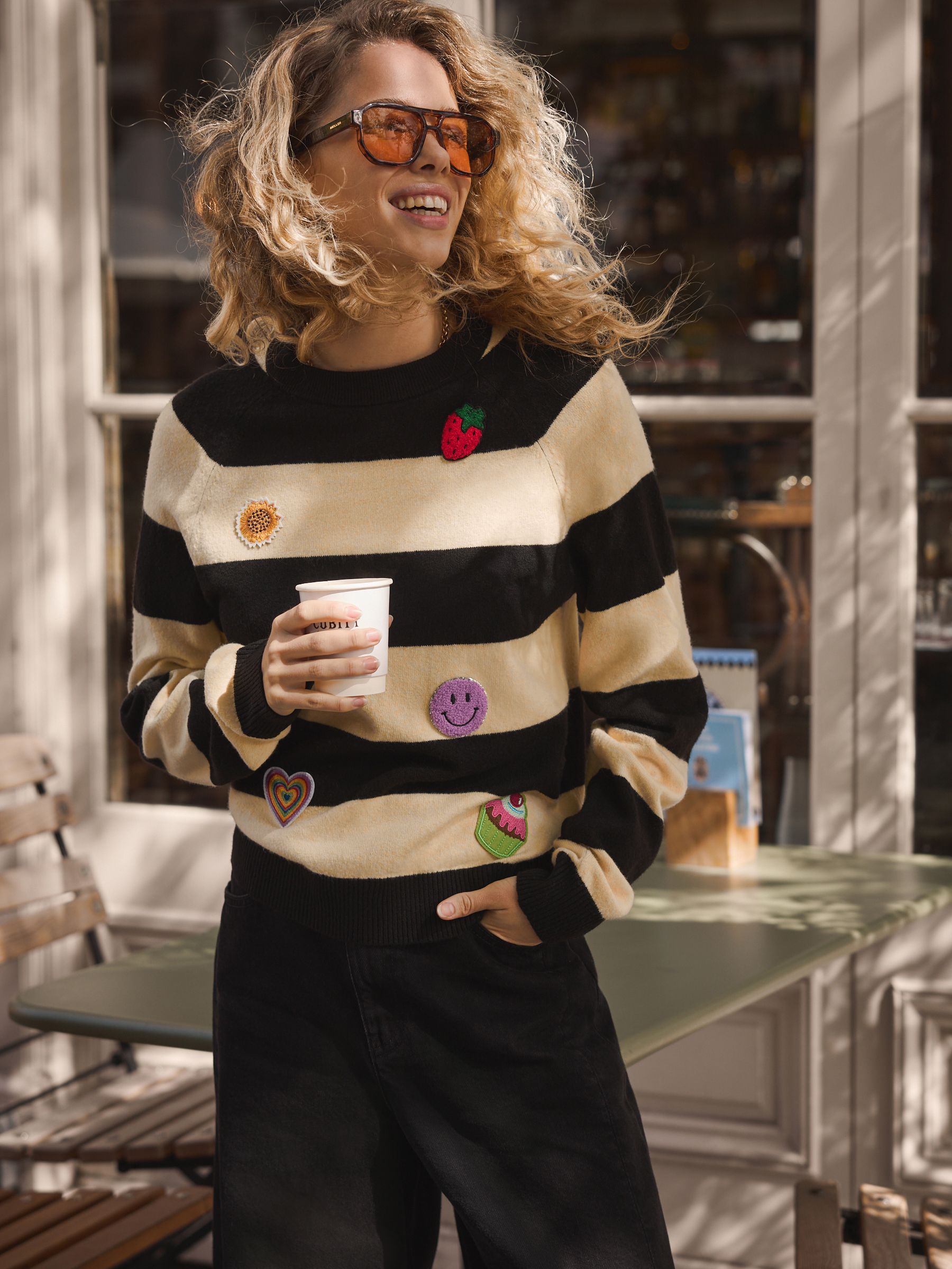 Buy Yellow/Black Stripe Badge Supersoft Crew Neck Long Sleeve Jumper ...