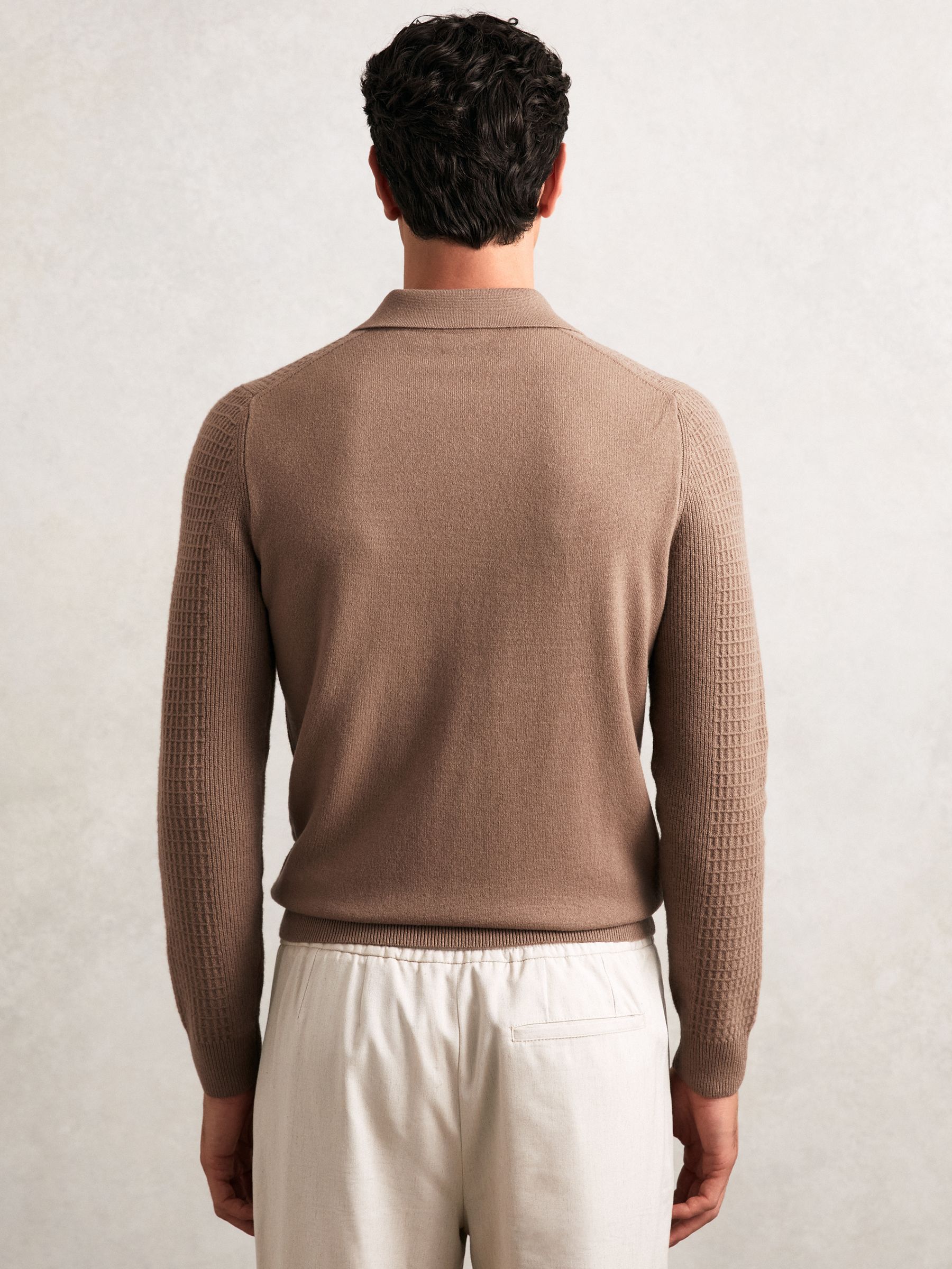 Buy Reiss Camel Brown Hamilton Wool Waffle-Knit Half-Zip Polo Shirt ...