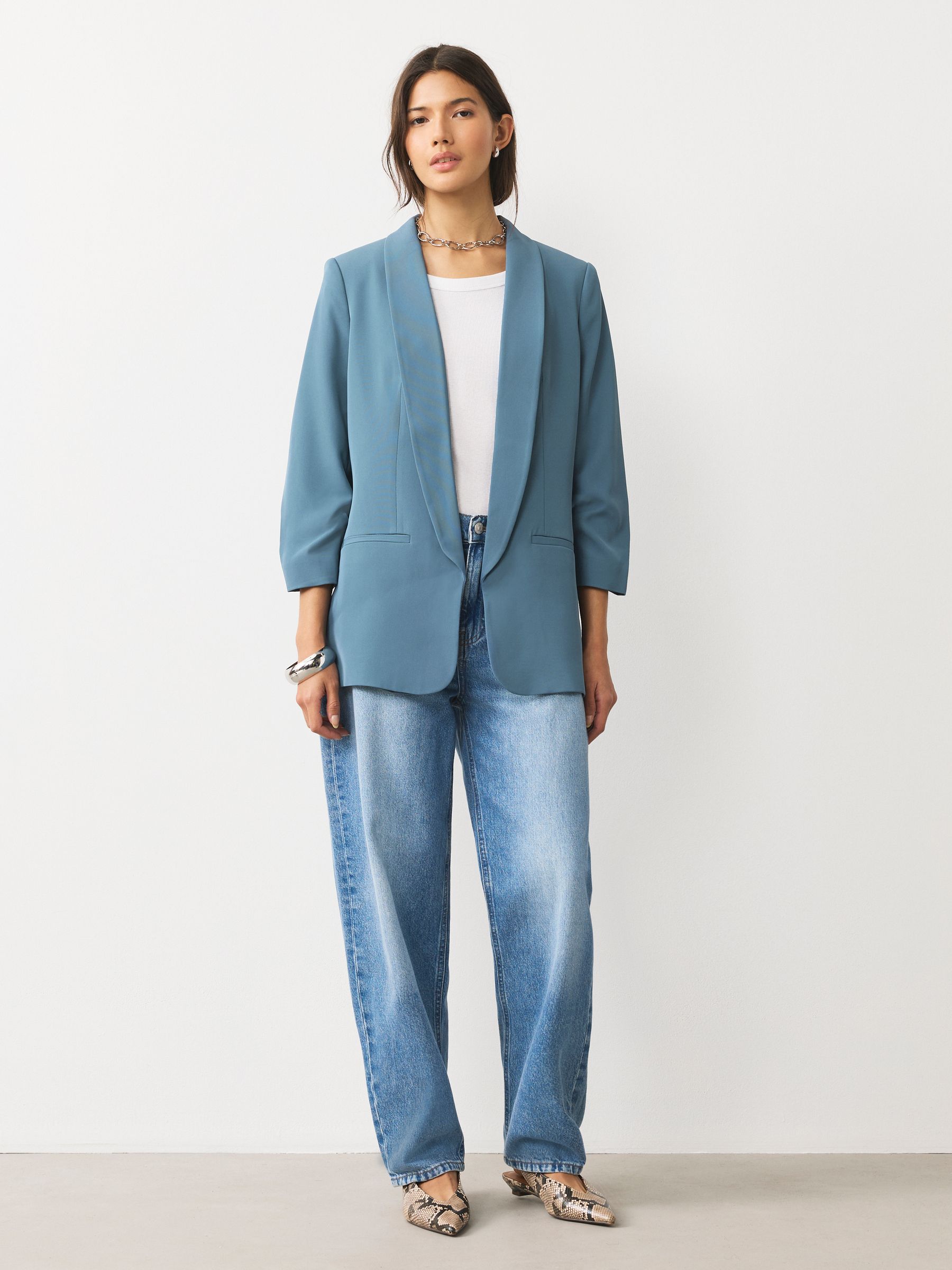 Buy Blue Relaxed Ruched Sleeve Blazer from the Next UK online shop