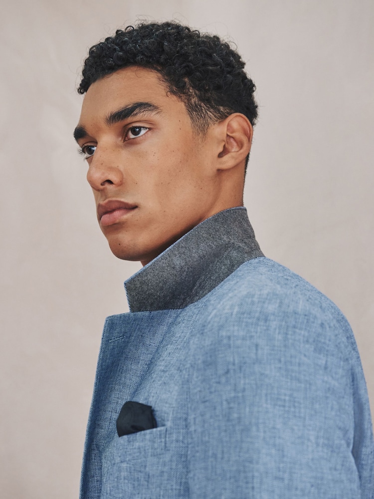 Buy Blue Tailored Fit Linen Blend Texture Suit Jacket from Next Czech ...