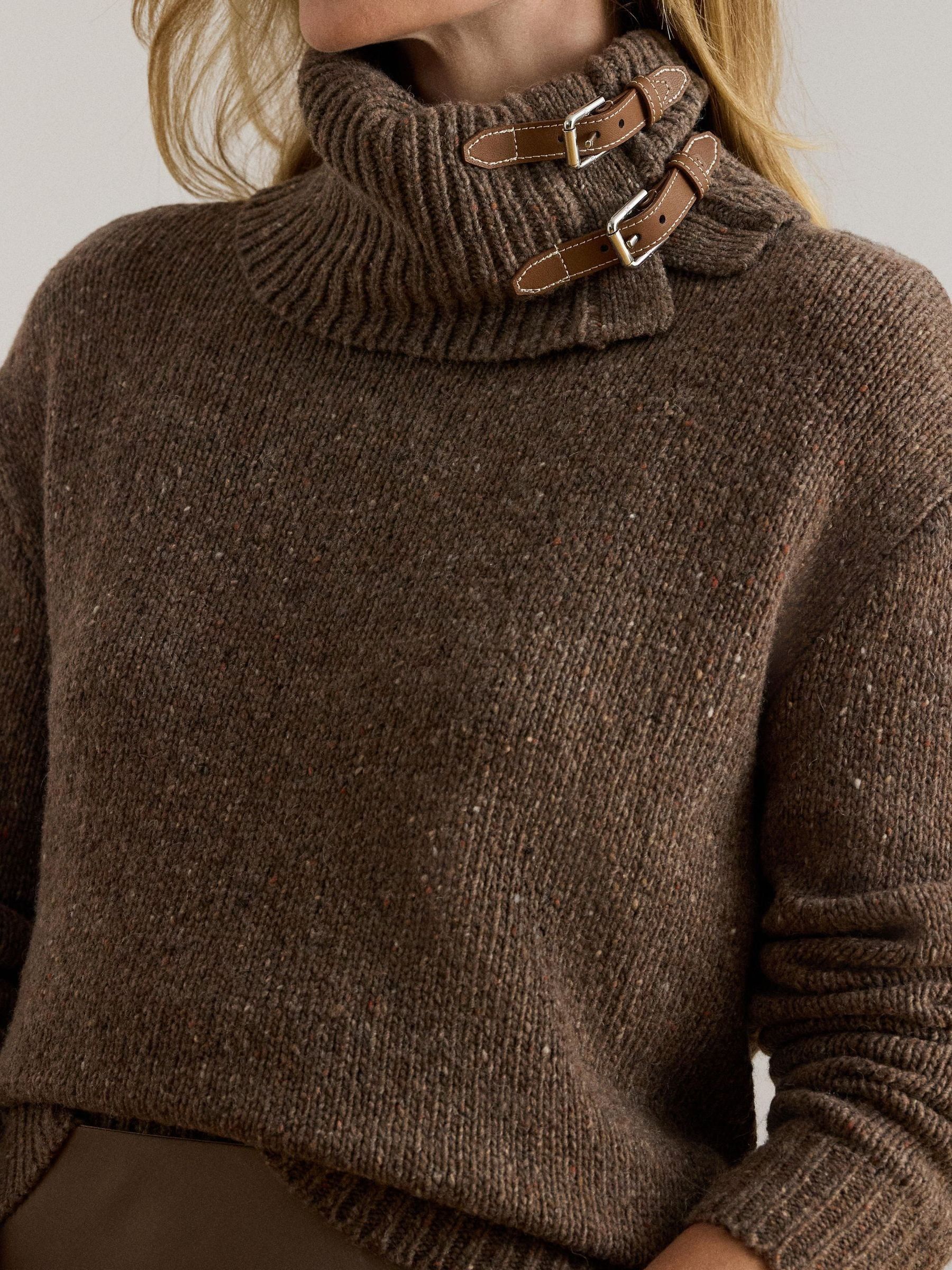 Buy Lauren Ralph Lauren Brown Lakiat Buckle Detail Roll Neck Wool Blend ...