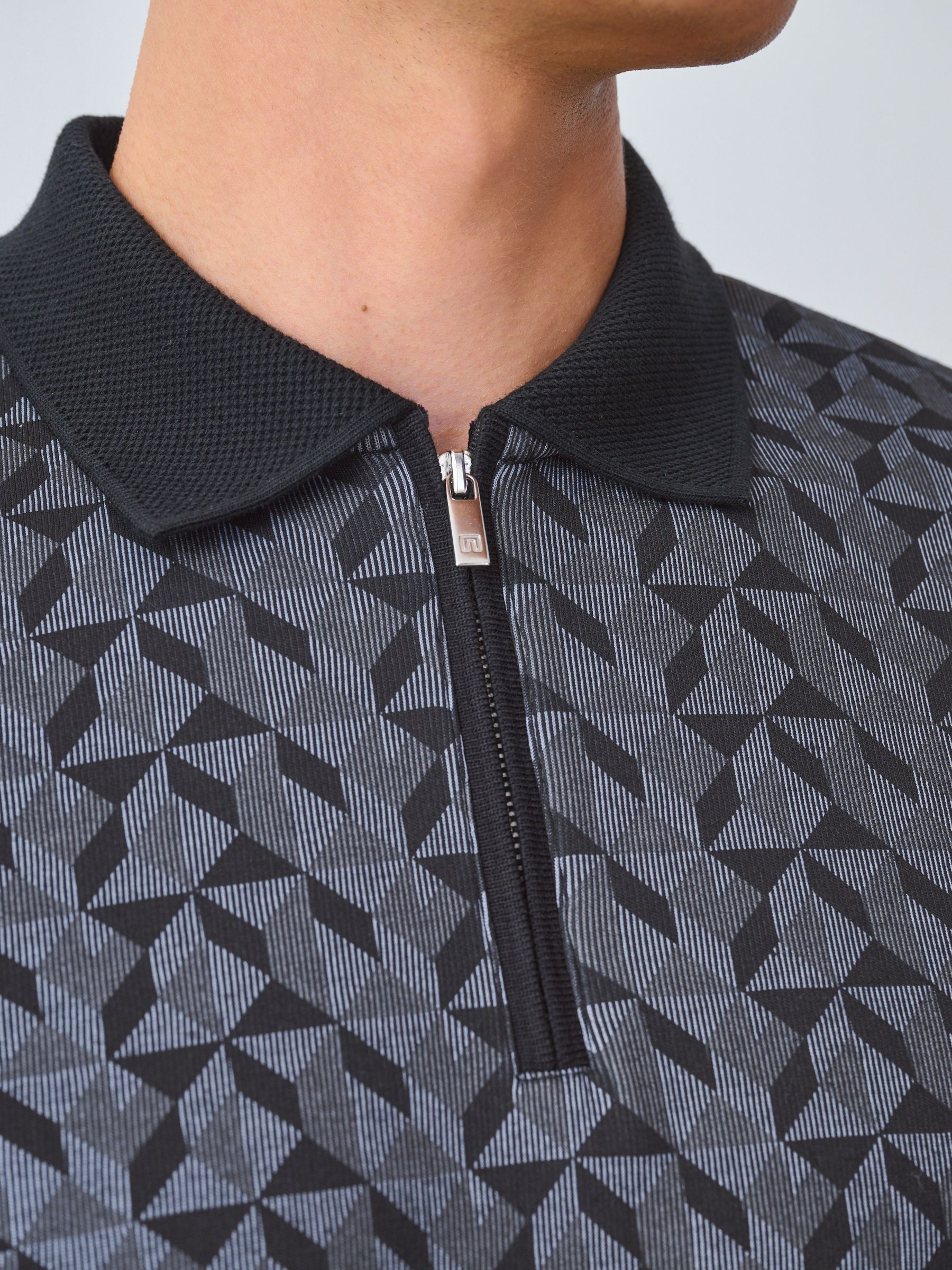 Buy Black/Grey Geo Pattern Quarter Zip Polo Shirt from the Next UK ...