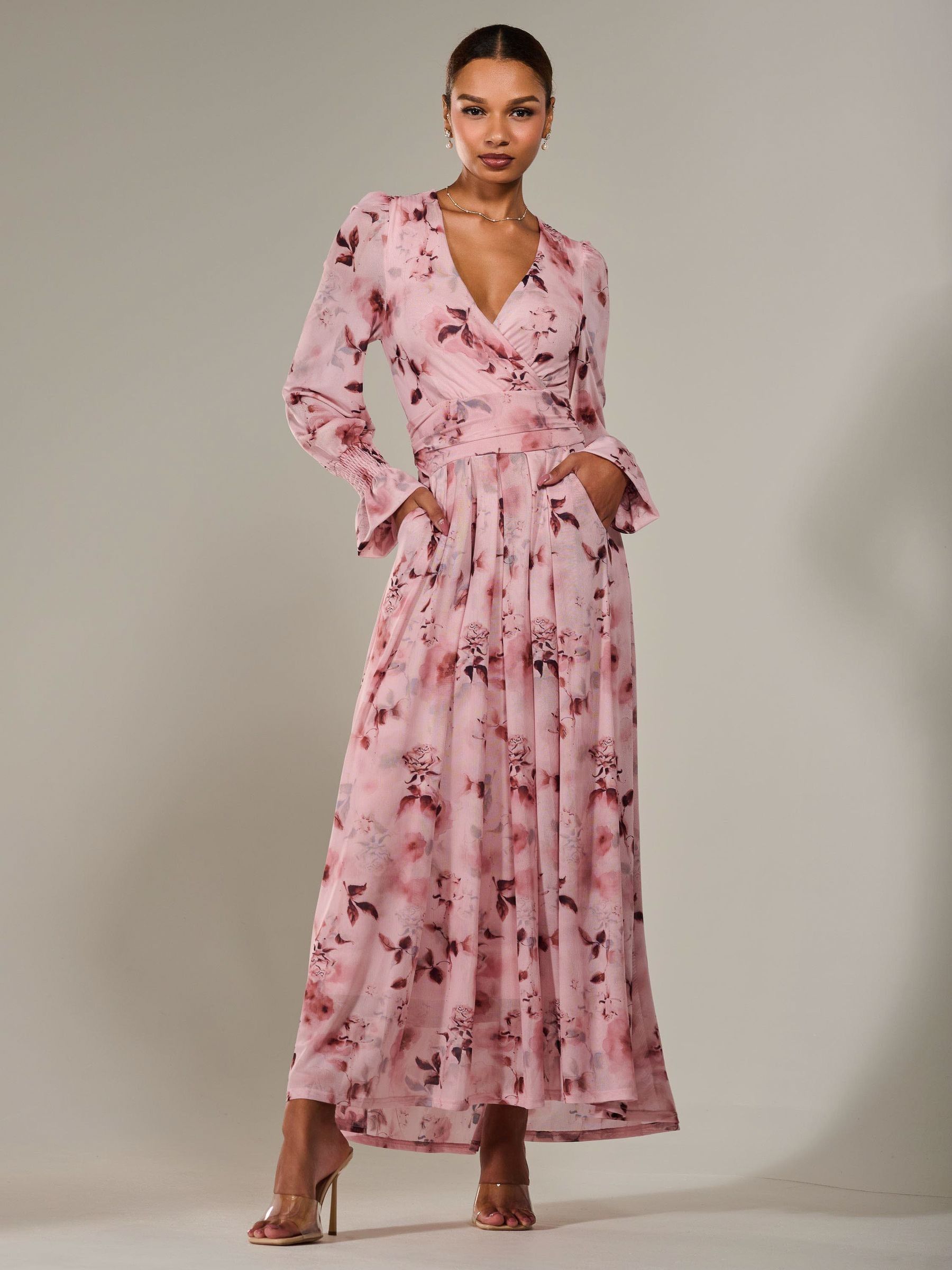 Buy Jolie Moi Pink Long Sleeve Mesh Maxi Dress from the Next UK online shop