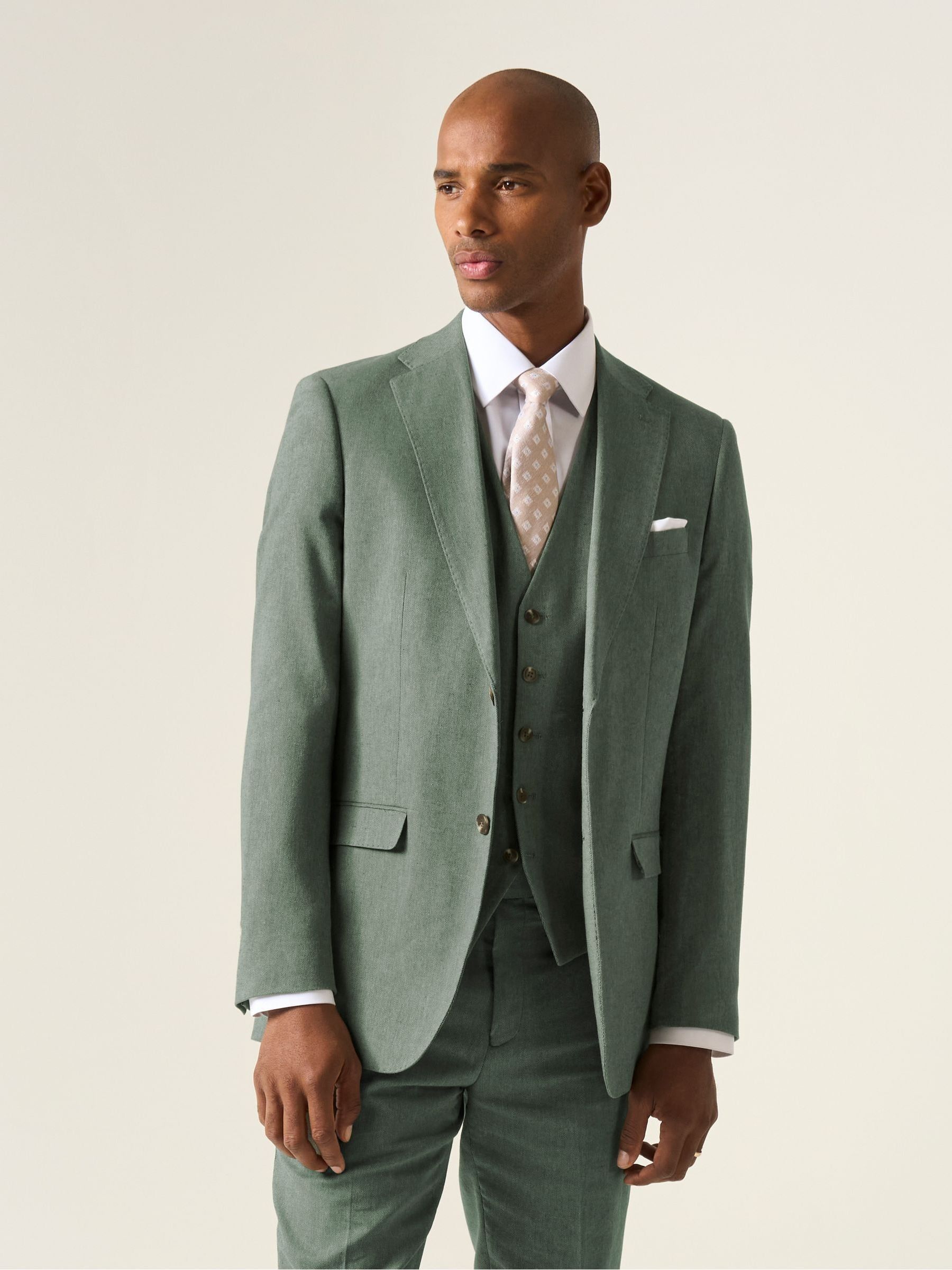 Buy Skopes Green Tailored Fit Calvados Linen Blend Suit Jacket from the ...