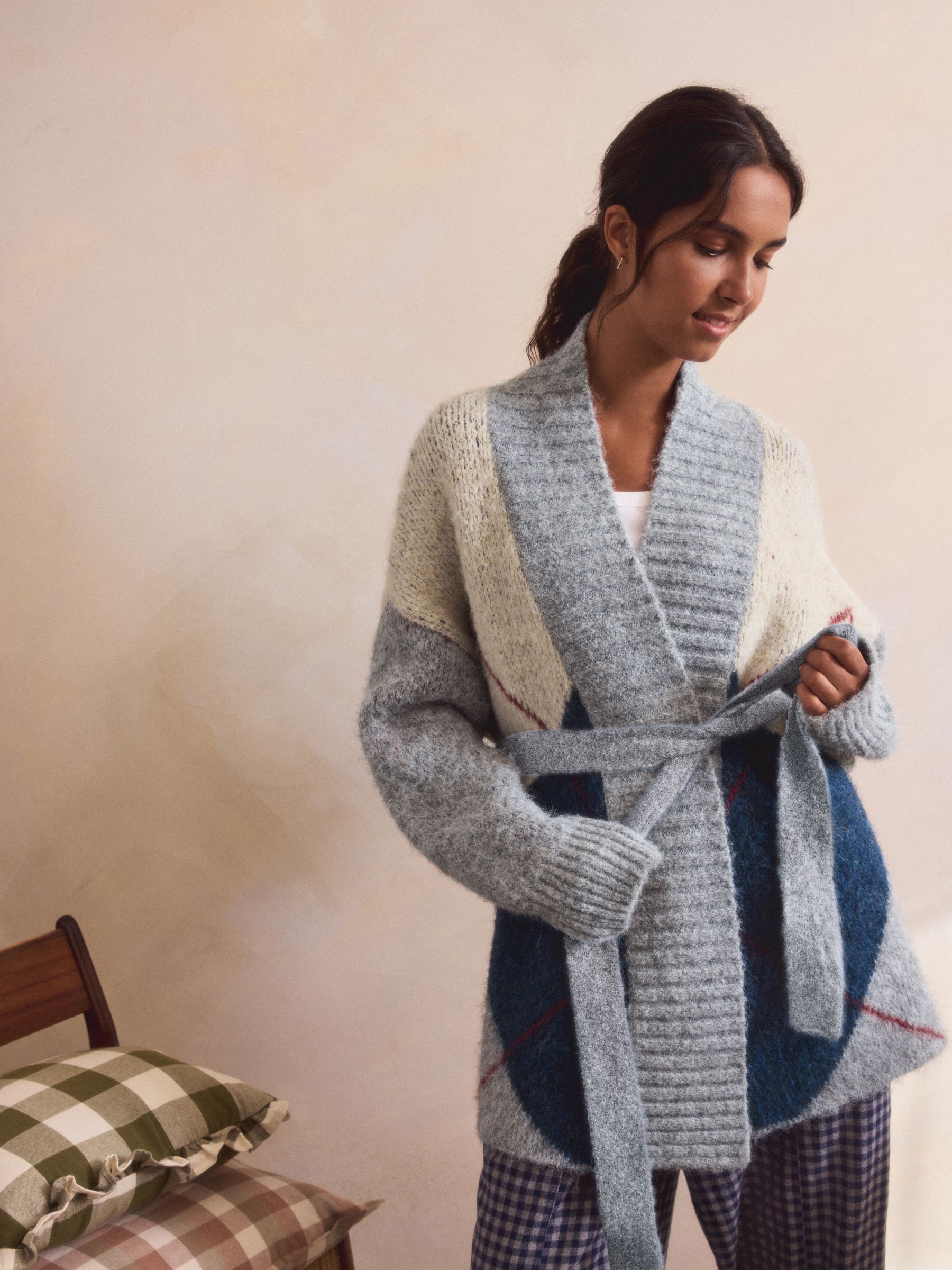 Buy Grey/Blue Argyle Wrap Tie Cardigan from Next USA