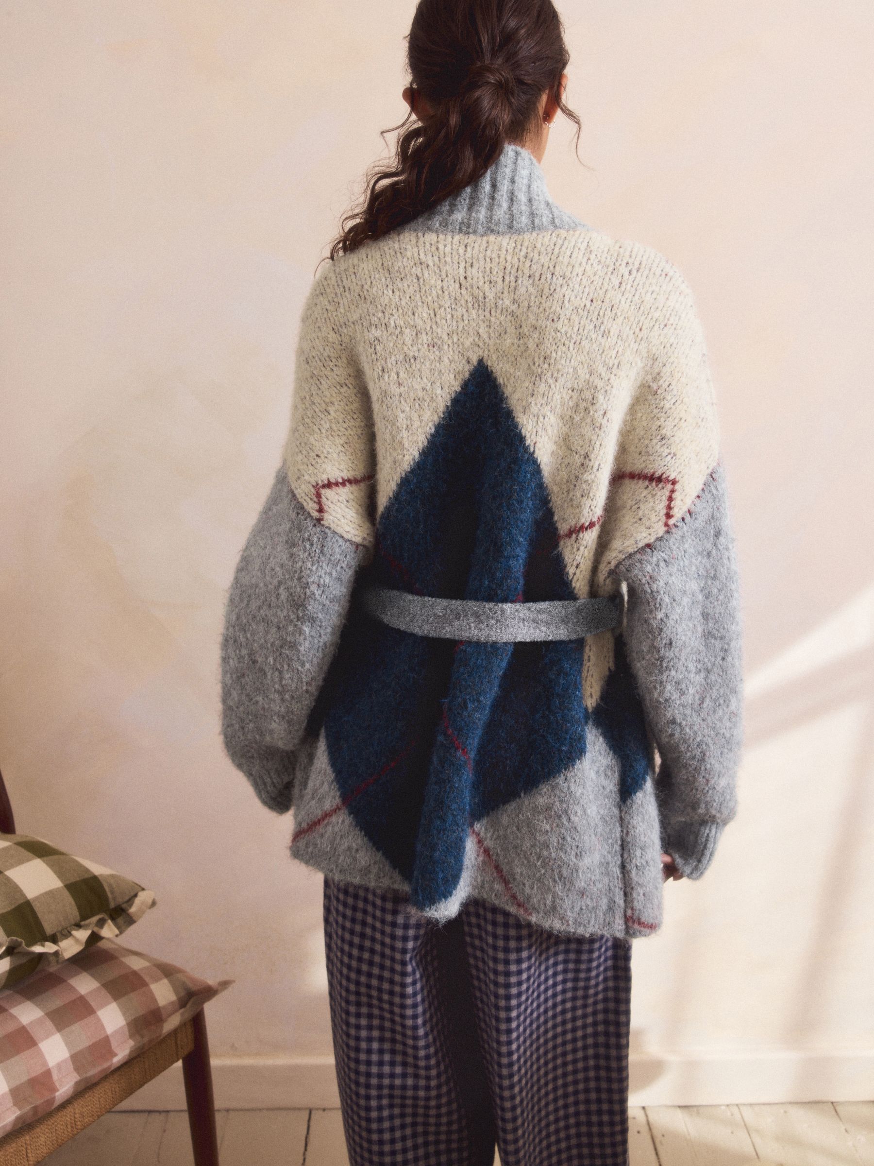 Buy Grey/Blue Argyle Wrap Tie Cardigan from Next Jordan