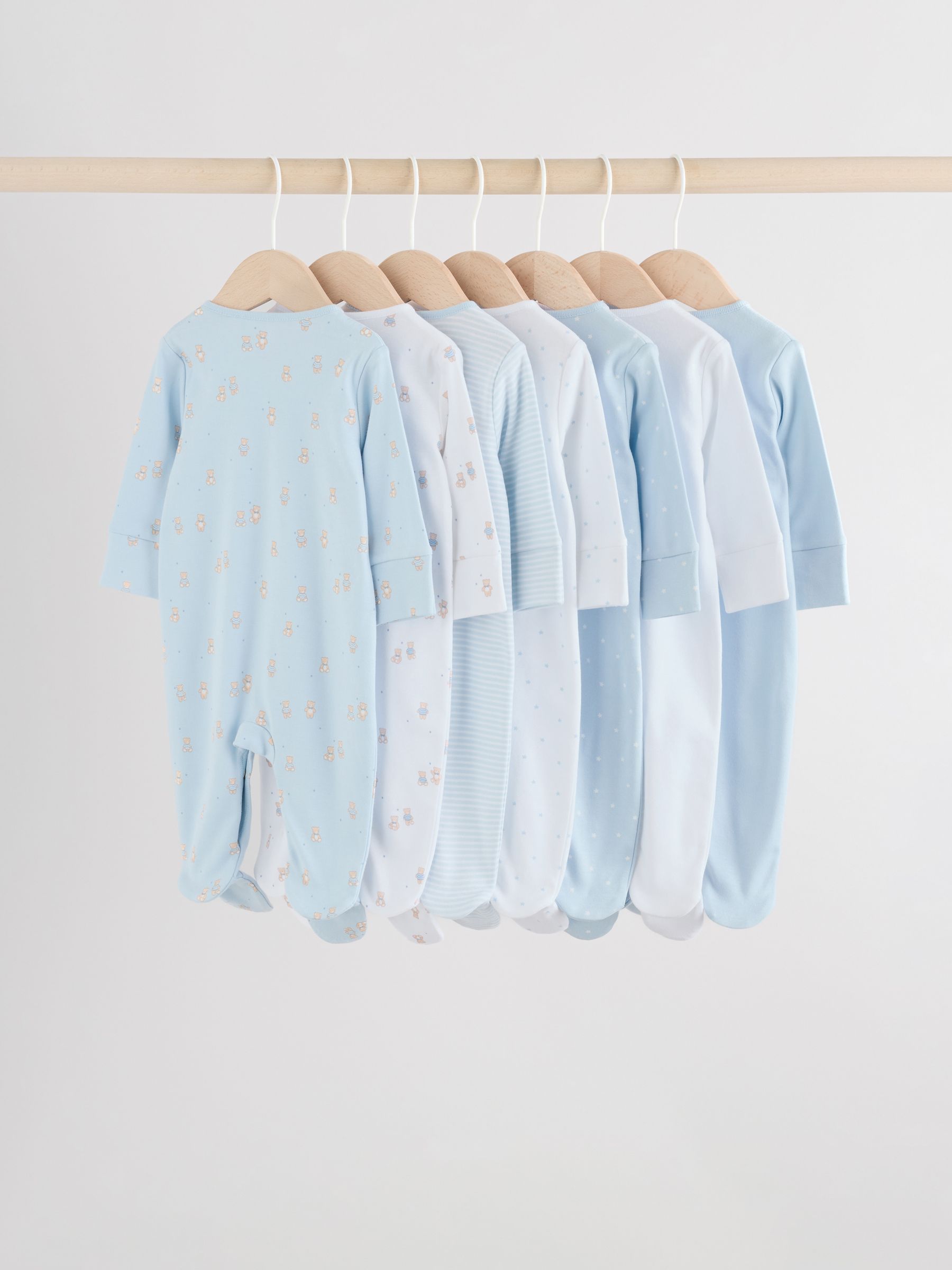 Buy Blue 7 Pack Baby Bear Sleepsuit (0-2yrs) from the Next UK online shop