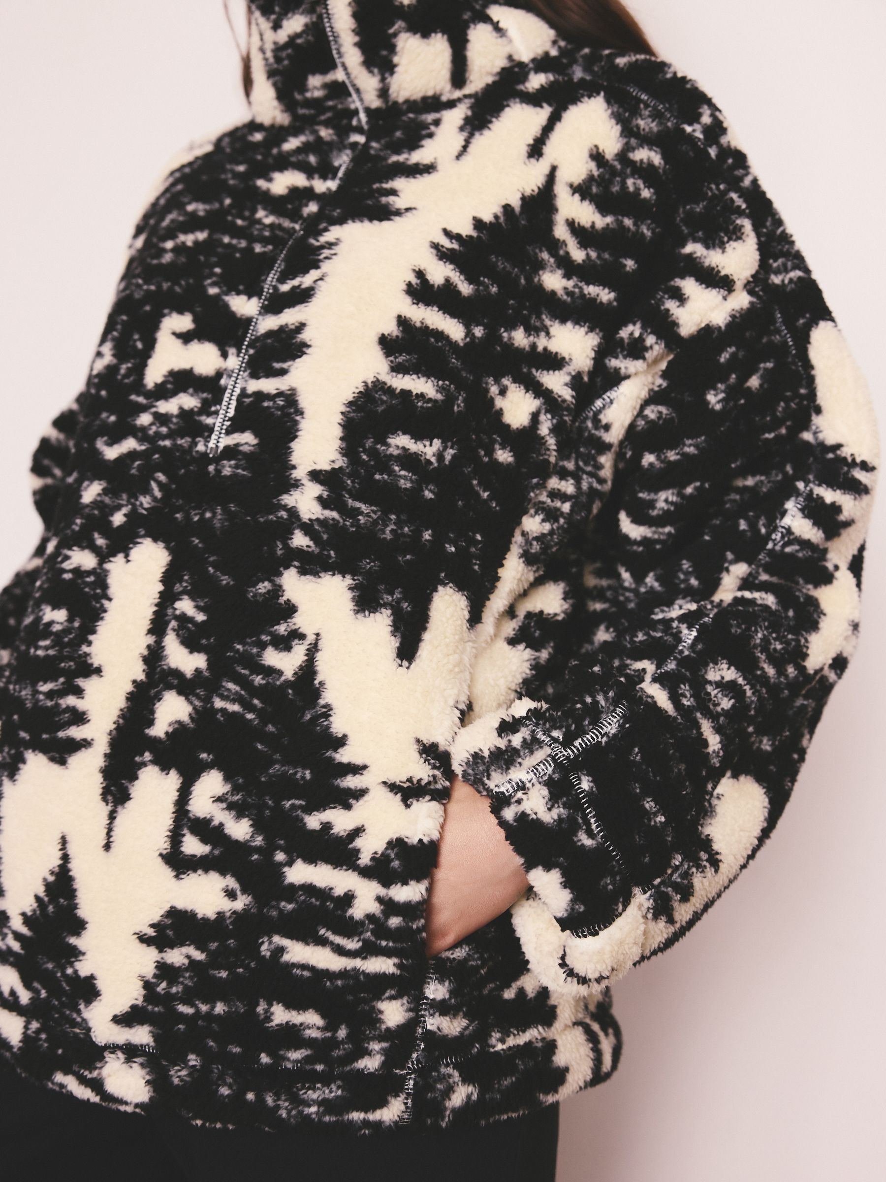Buy Black/Cream Tree Print Matching Family Zip Neck Borg Fleece from ...