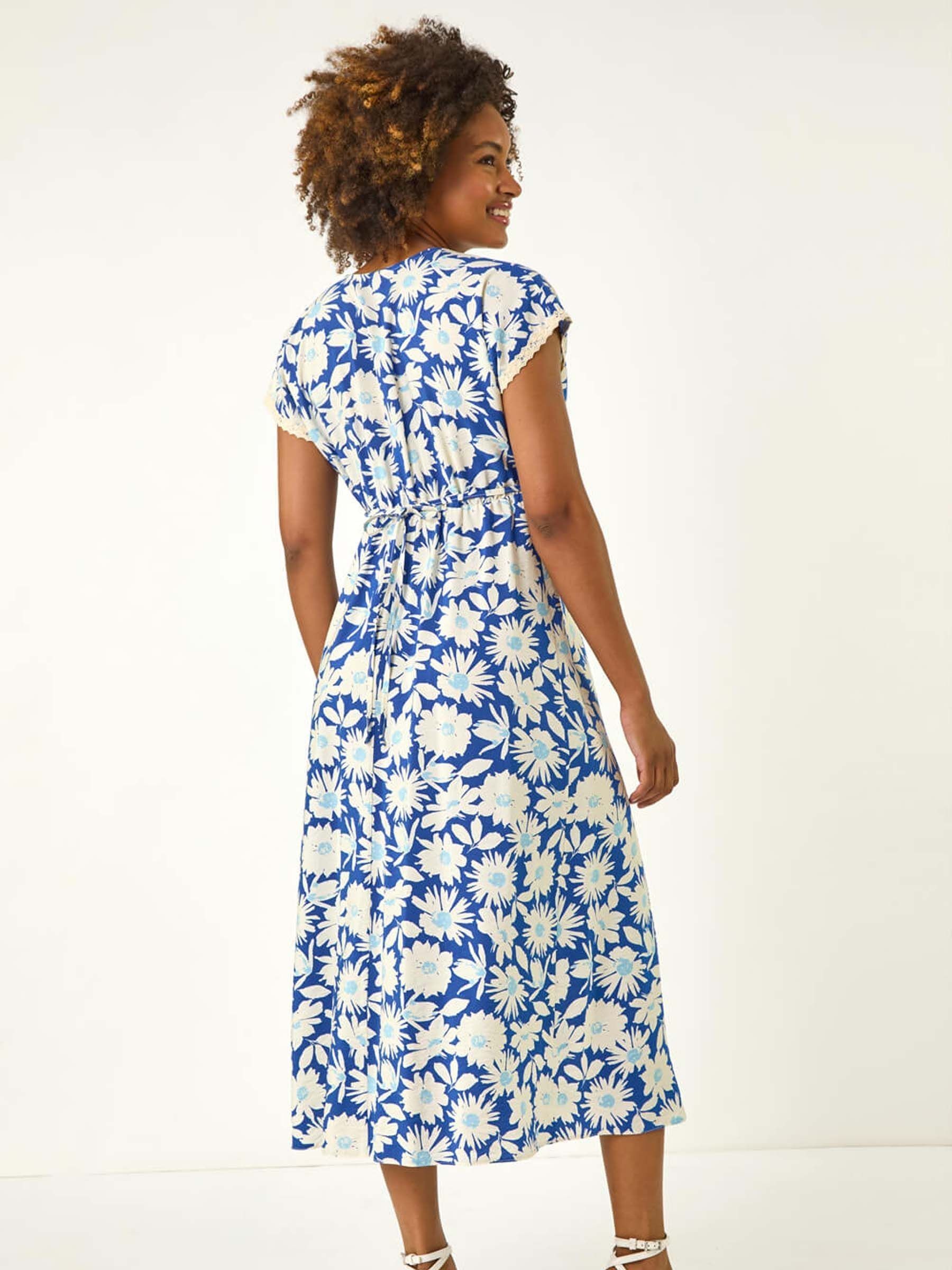 Buy Roman Blue Ditsy Lace Trim Midi Dress from the Next UK online shop