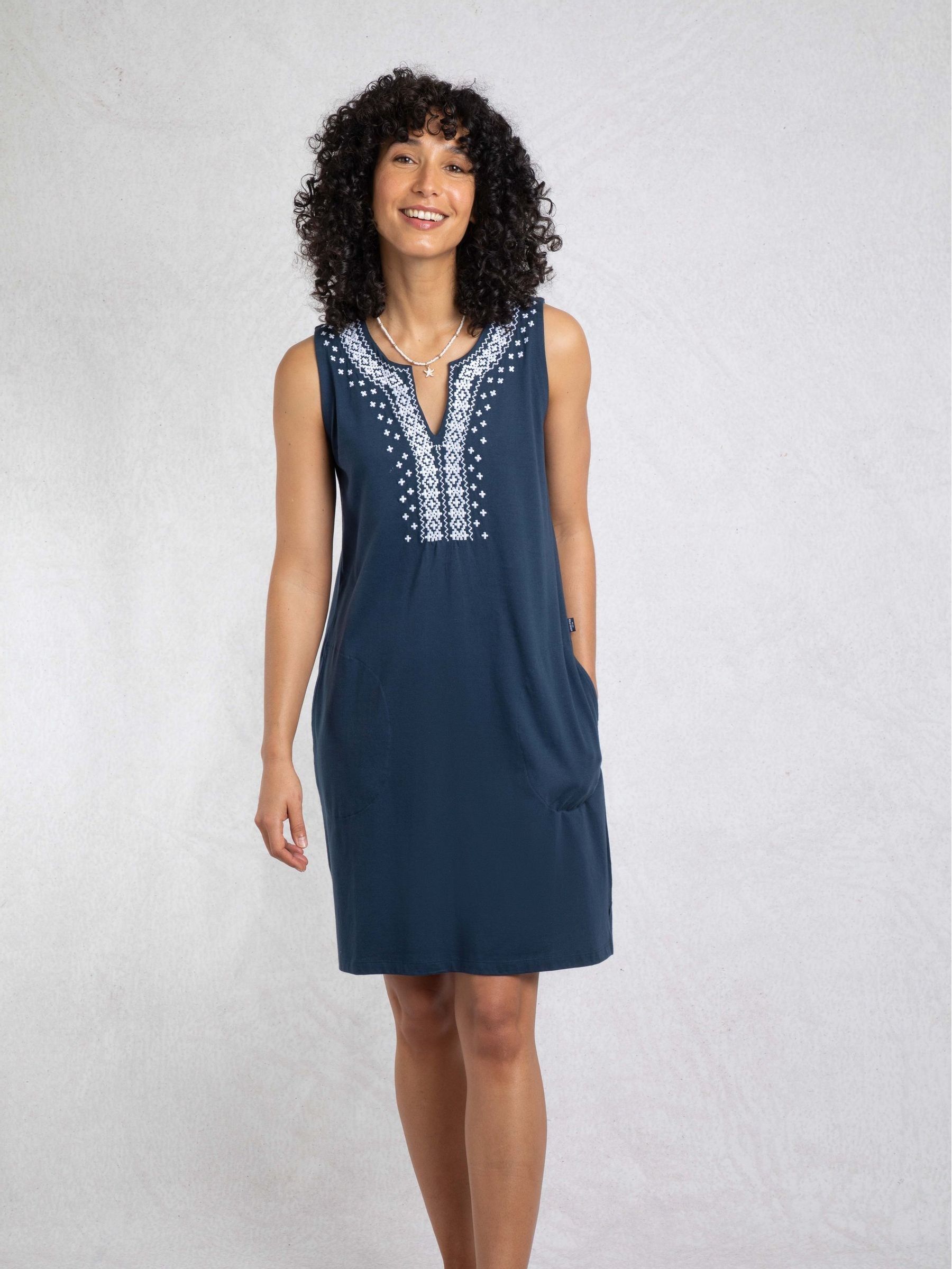 Buy Weird Fish Blue Anaya Embroidered Jersey 100% Cotton Shift Dress ...