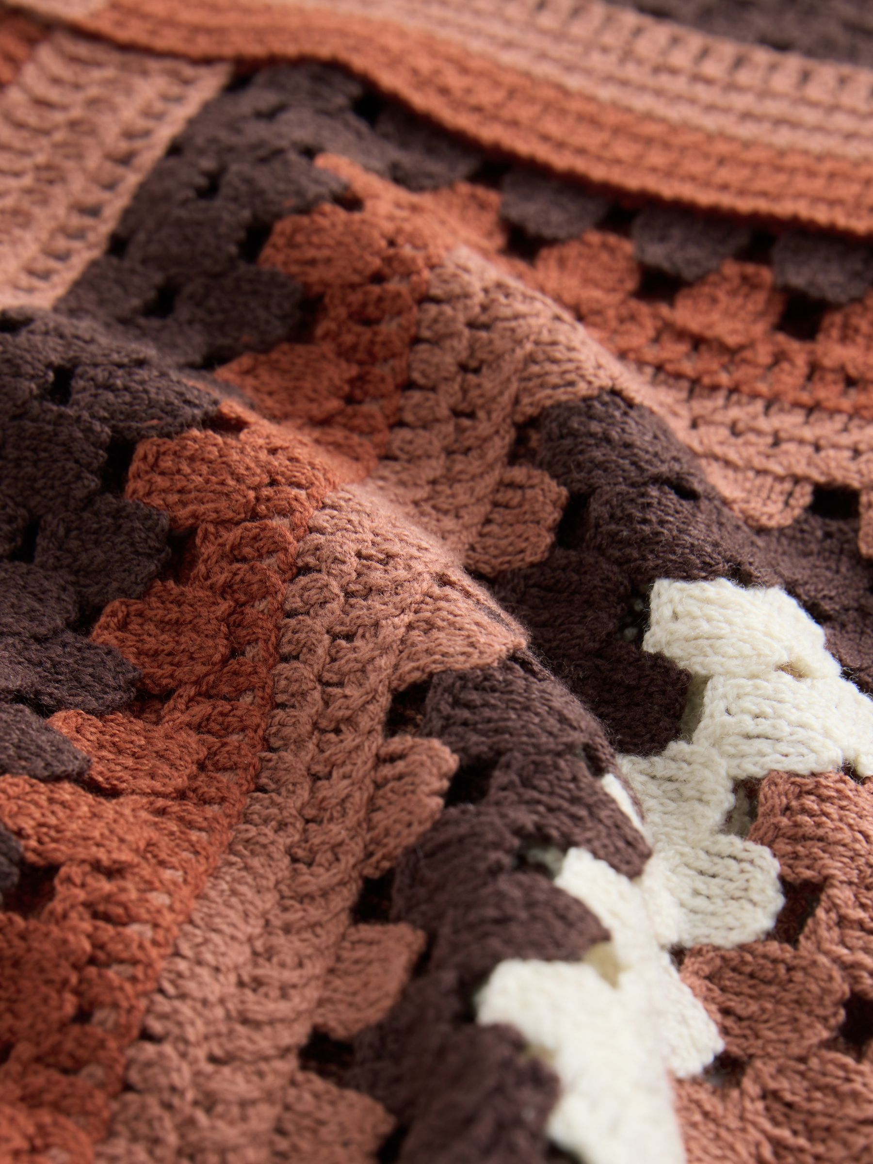 Buy Brown Chocolate Pattern Short Sleeve Crochet Crew Neck T-Shirt from ...
