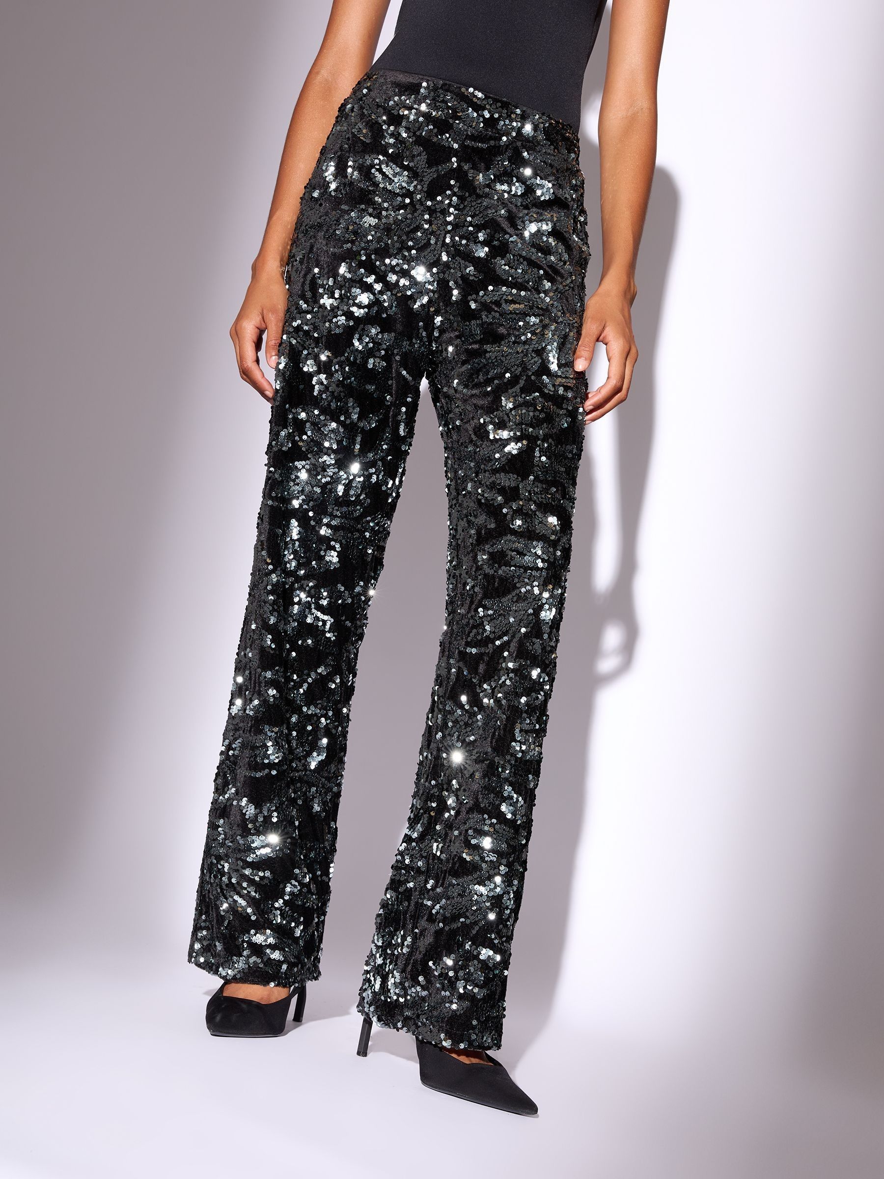 Buy Lipsy Black Velvet Floral Sequin Sequin Trousers from Next Ireland