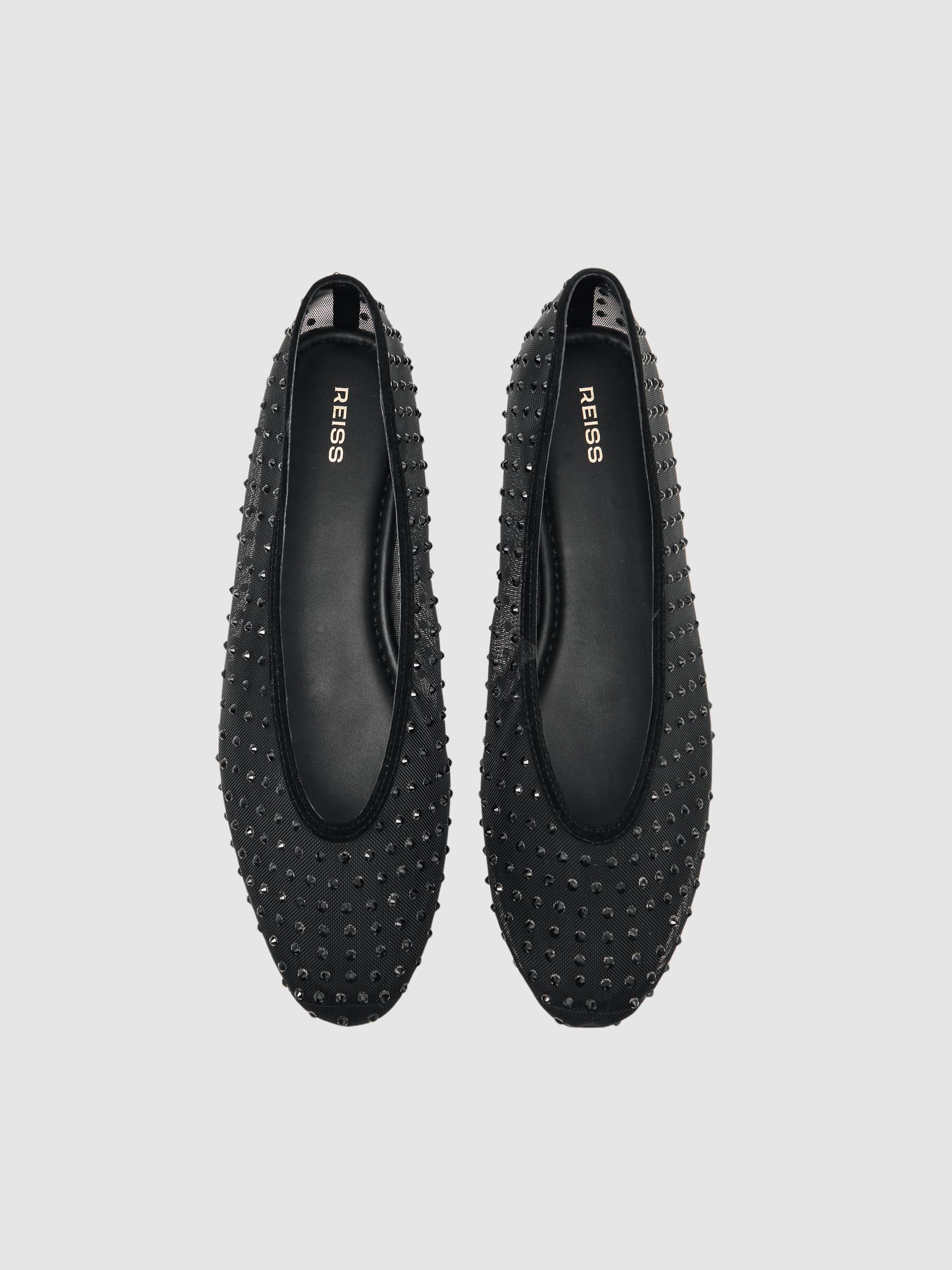 Buy Reiss Black Dina Mesh Embellished Ballet Flats from the Next UK ...