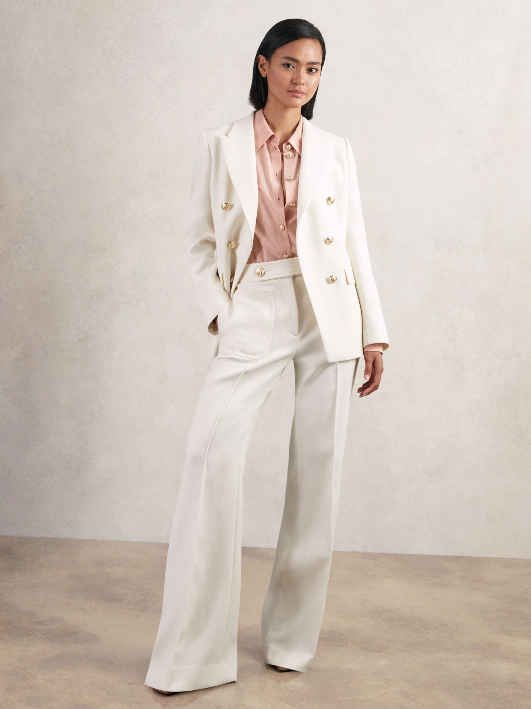 Buy Reiss White Lily Double-Breasted Twill Suit Blazer With Wool from ...