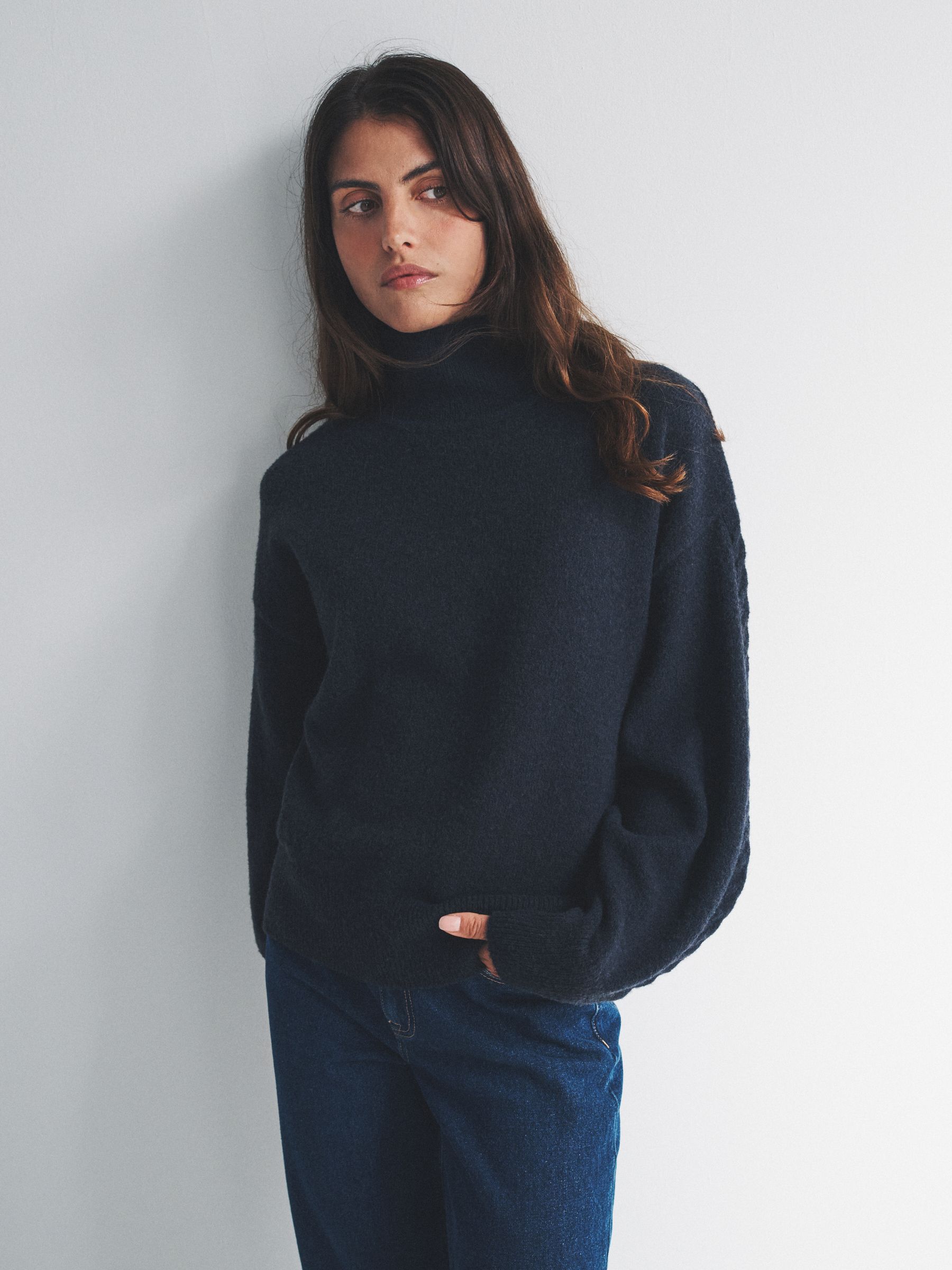 Buy The Set 2 Pack High Neck Cable Jumpers Chocolate Brown/Navy Blue ...