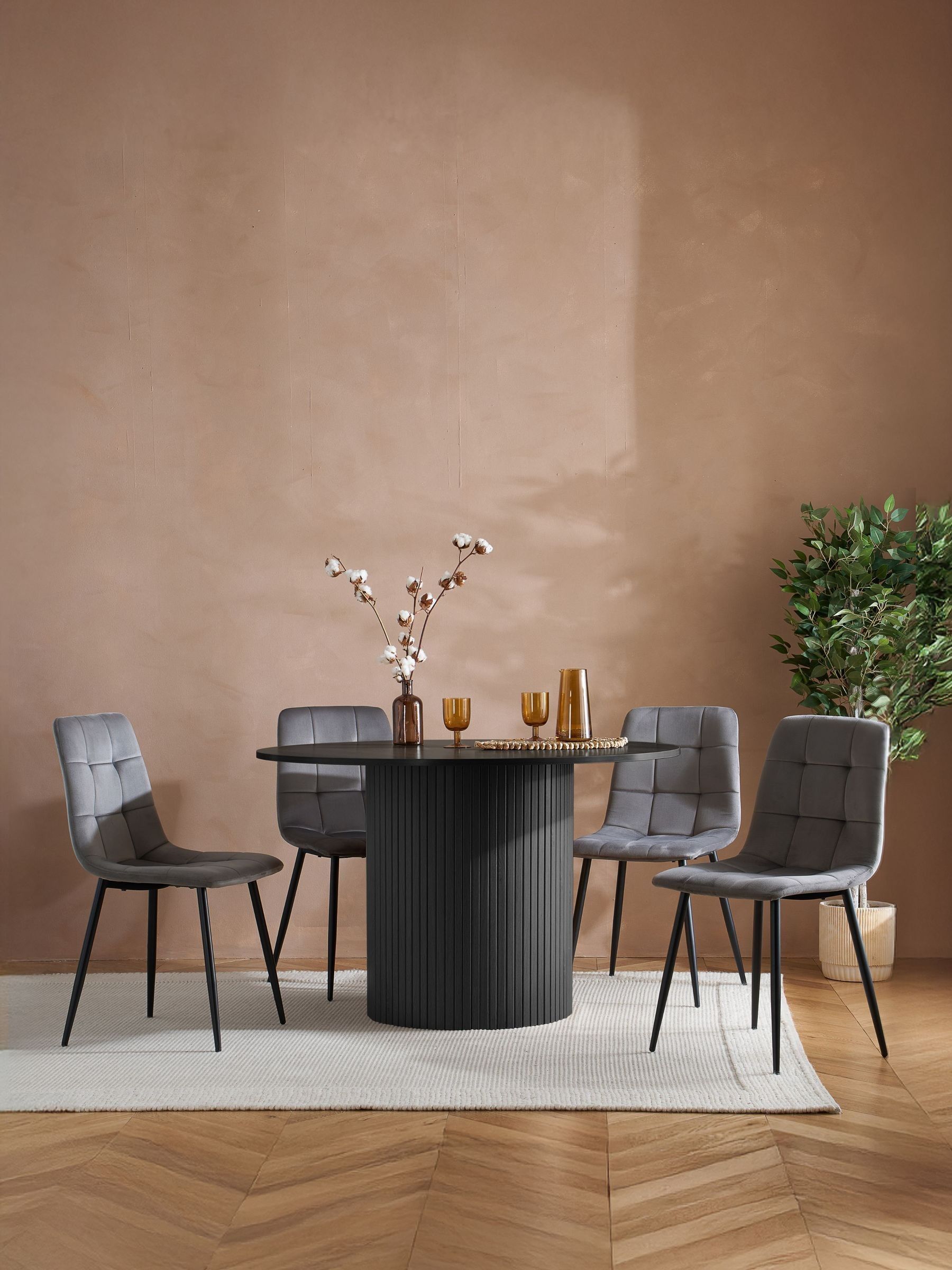 Buy Birlea Black Axel Fluted Round Dining Table and Chair Set from the ...