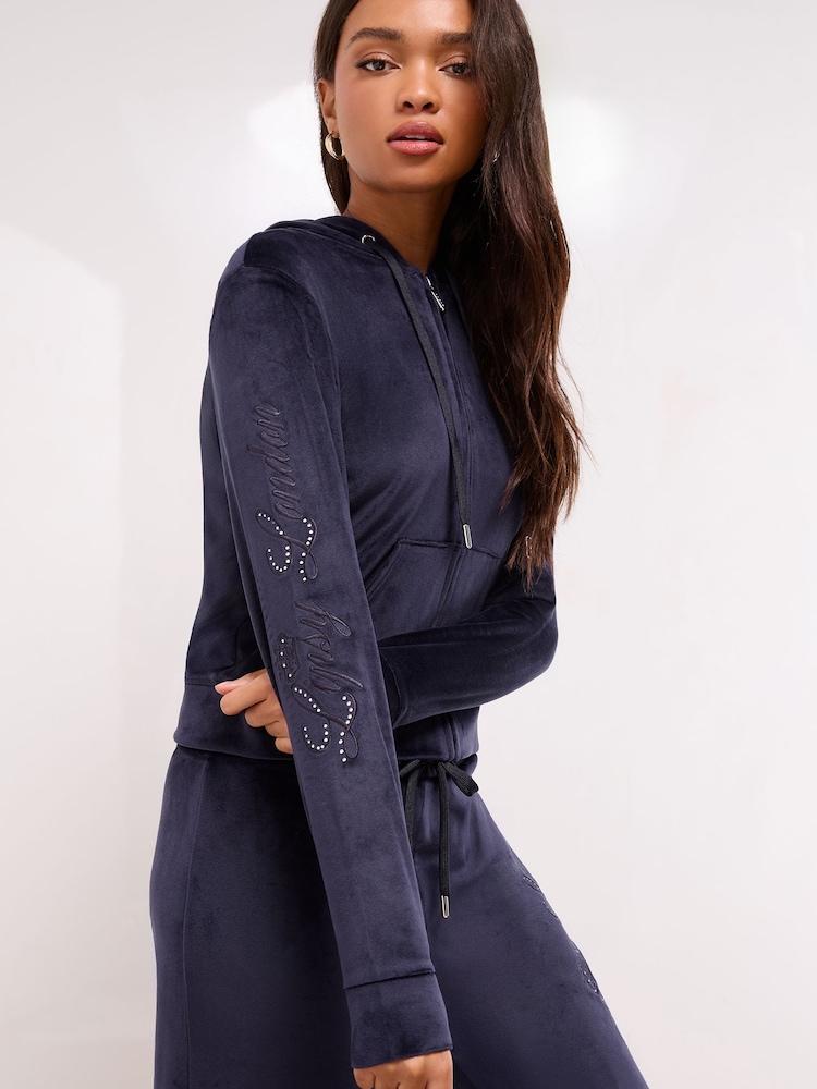Buy Lipsy Navy Embroidered Velour Zip Through Hoodie from Next Belgium