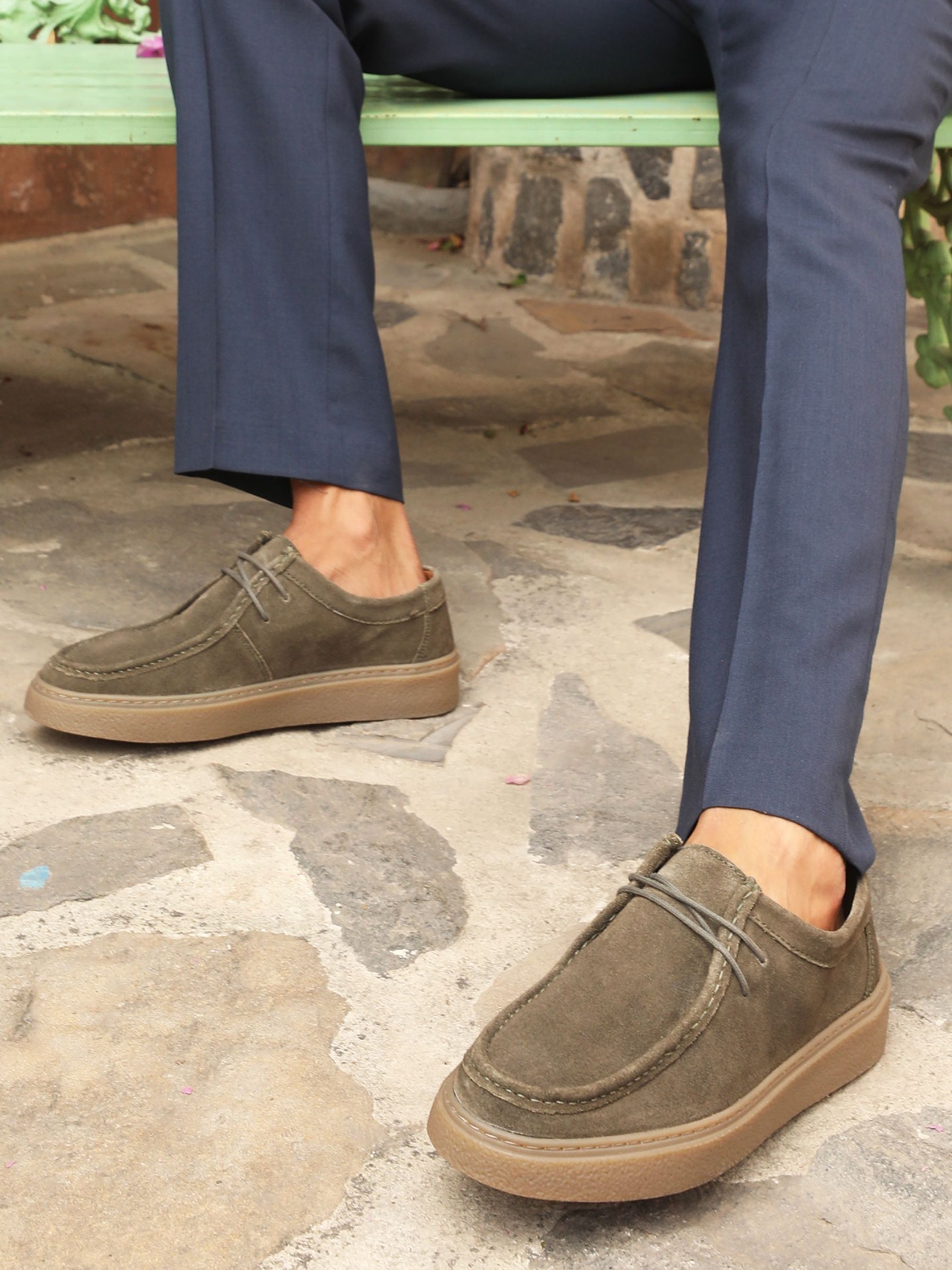 Buy Off The Hook Green Els Suede Leather Casual Lace-Up Boat Shoes from ...