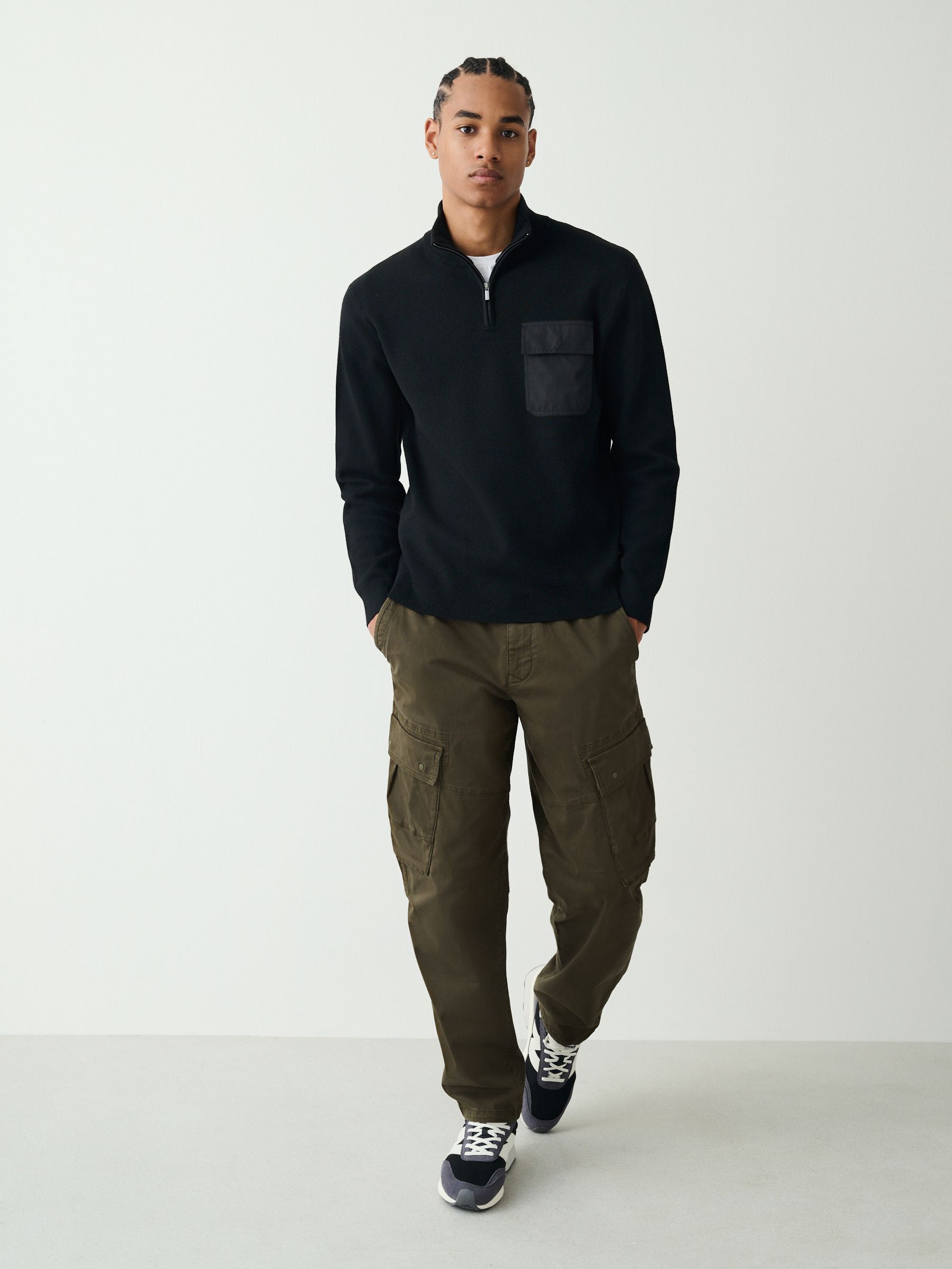 Buy Black N. Premium Regular Fit Ultrasoft Smart Quarter Zip Neck ...