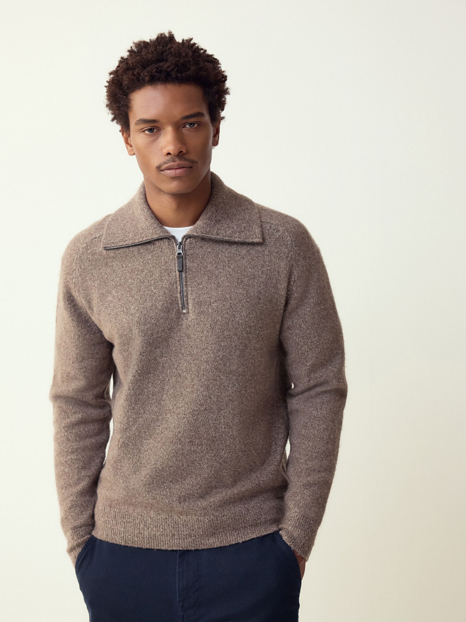 Buy Neutral Cosy Fold Over Quarter Zip Neck Jumper with Wool from Next ...