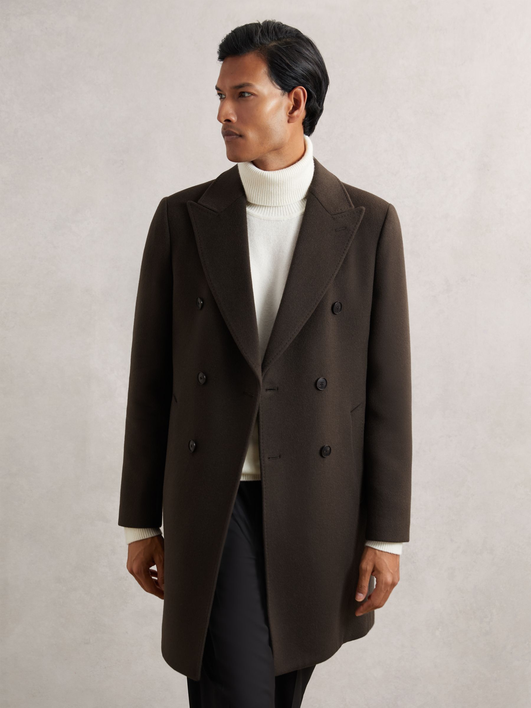 Buy Reiss Dark Khaki Green Timpano Wool-Blend Double-Breasted Overcoat ...