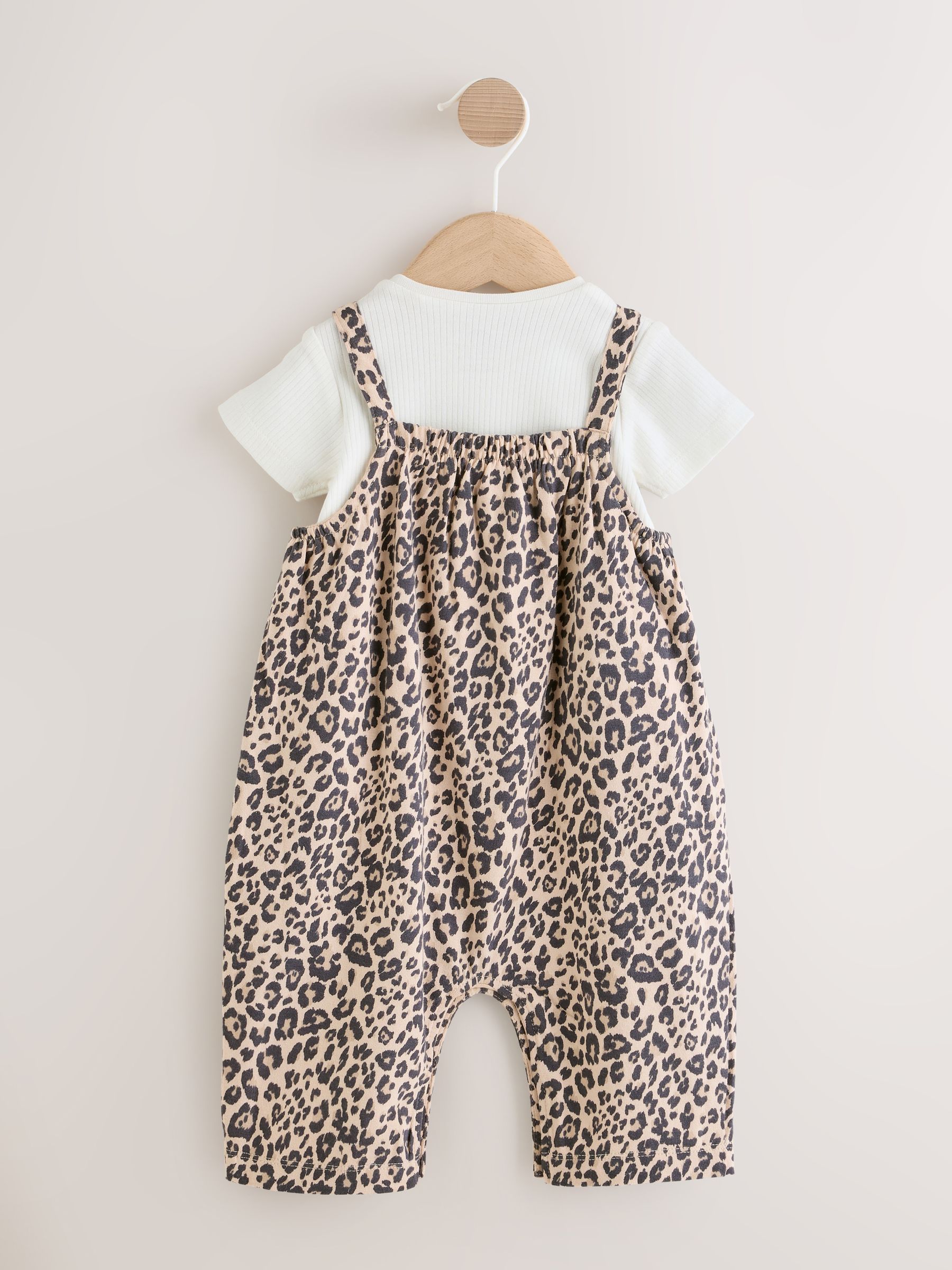 Buy Leopard Print Baby Jersey Dungarees and Bodysuits Set 2 Piece ...