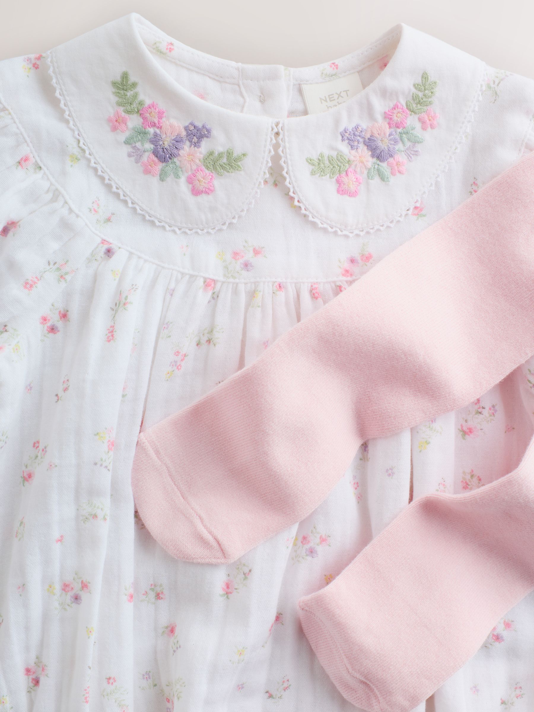 Buy White/Pink Ditsy Baby Bloomer Rompers Set 2 Piece with Tights ...