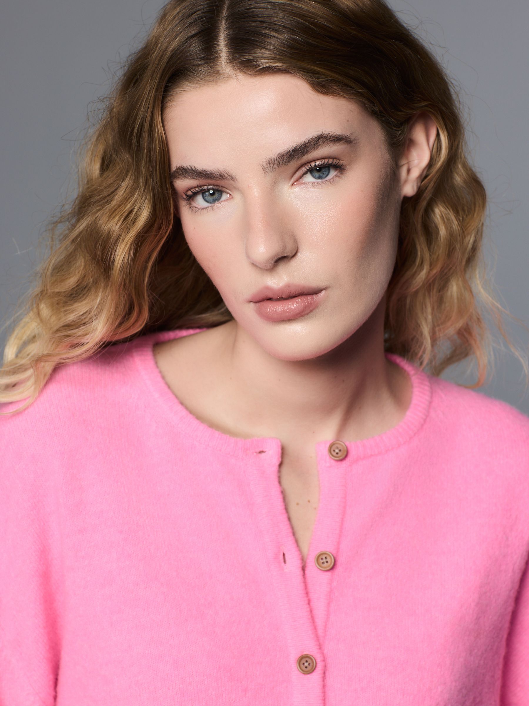 Buy Fluro Pink Crew Neck Knitted Cardigan from the Next UK online shop