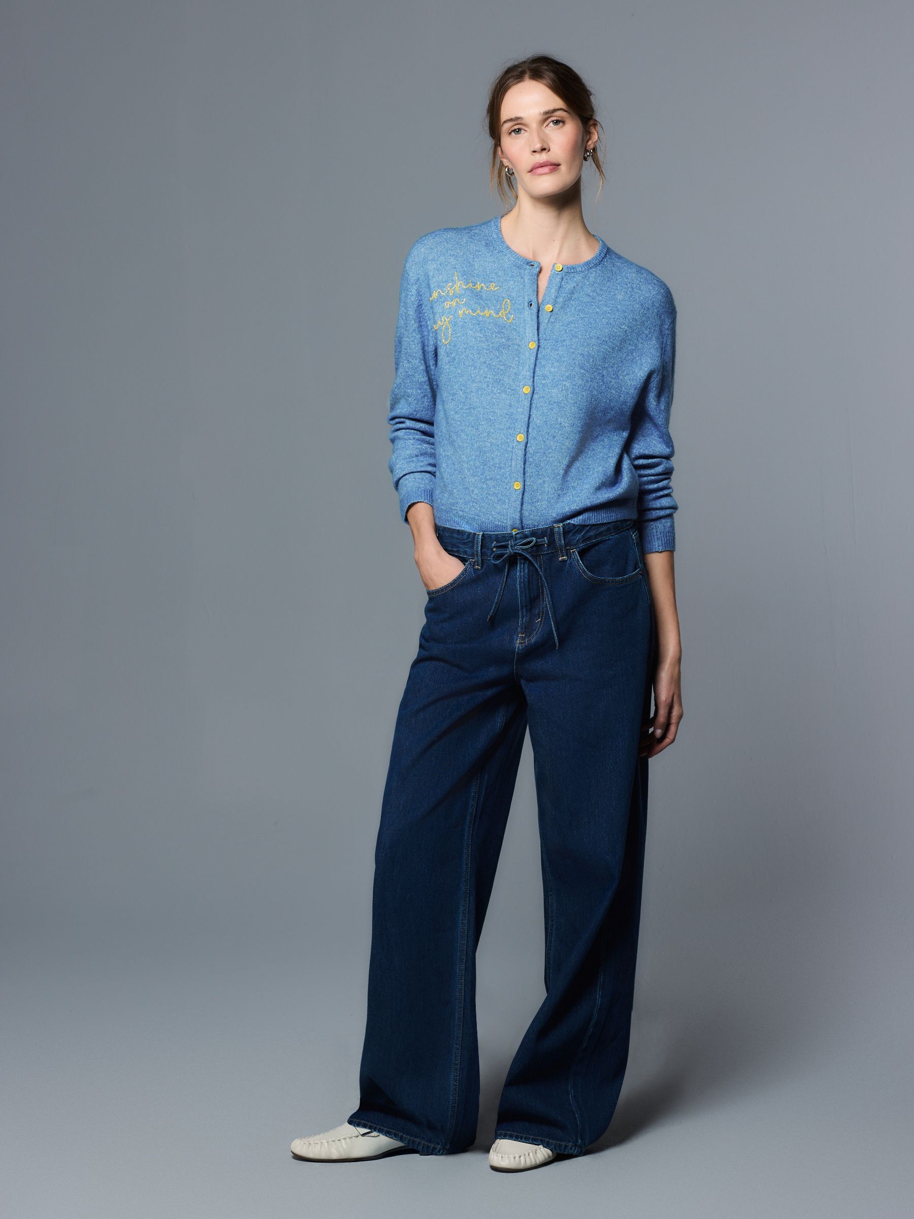 Buy Chambray Blue Embellished Crew Neck Knitted Cardigan from Next Israel