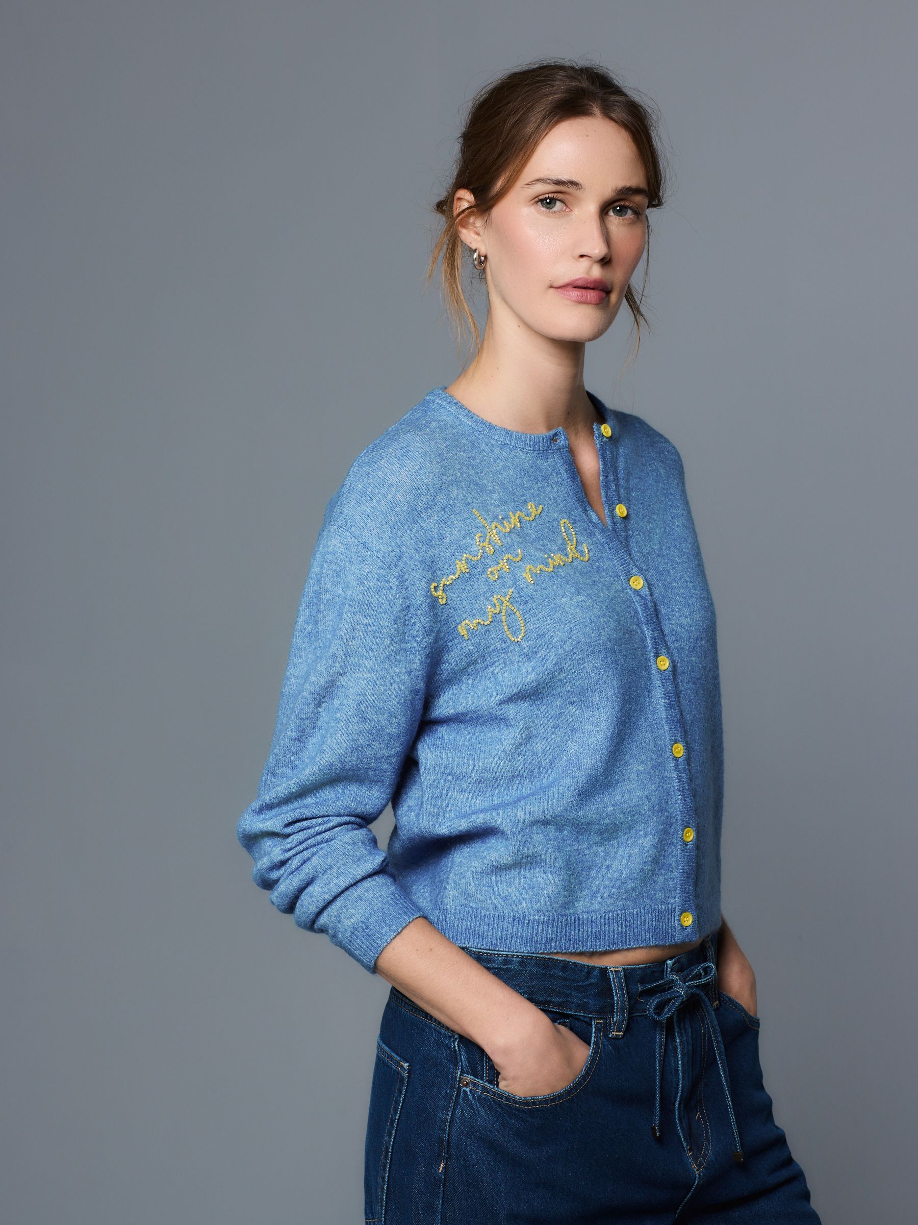 Buy Chambray Blue Embellished Crew Neck Knitted Cardigan from the Next ...